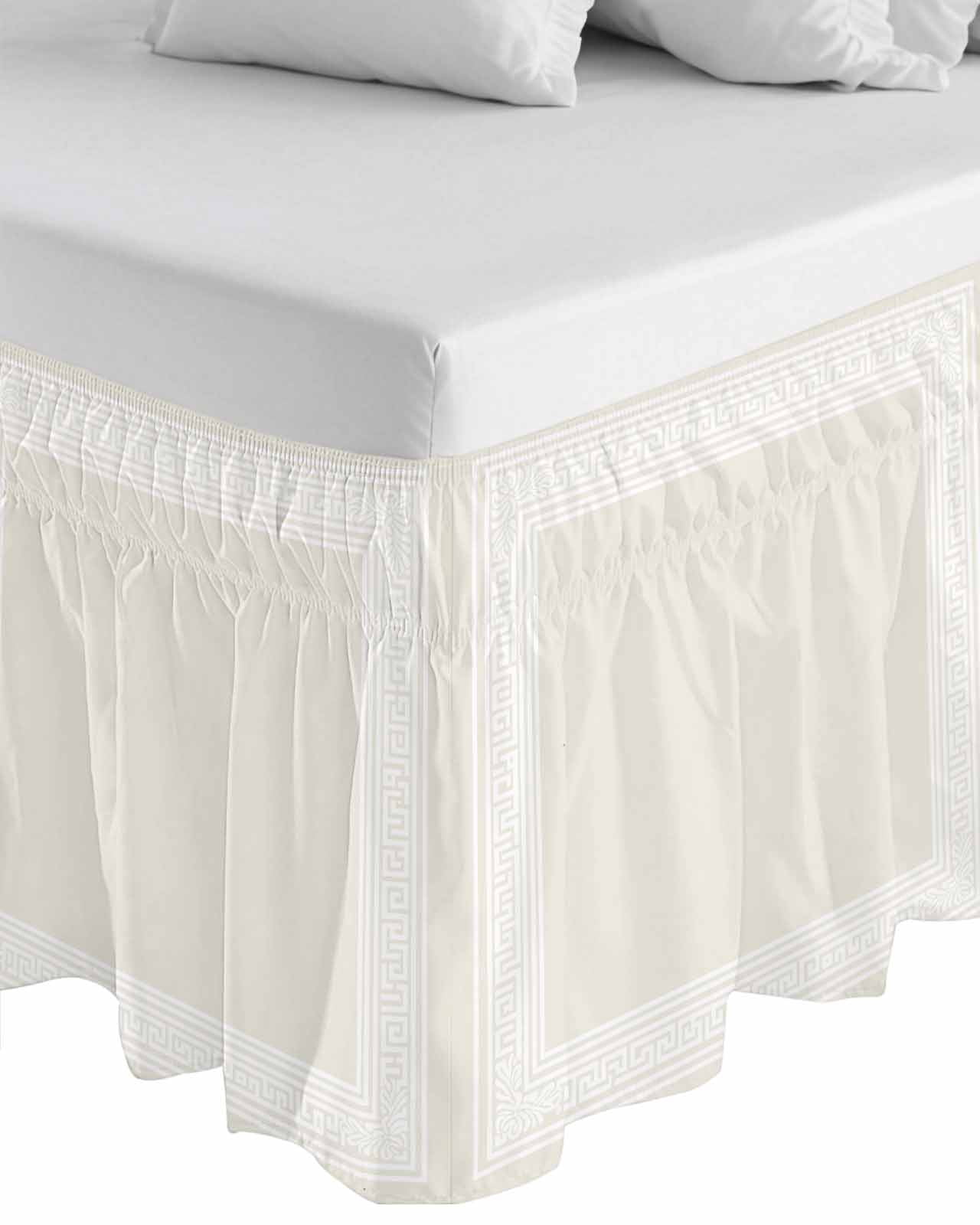 Cream Greek Key Wrap Around Bed Skirts for California King Bed 18" Drop ...