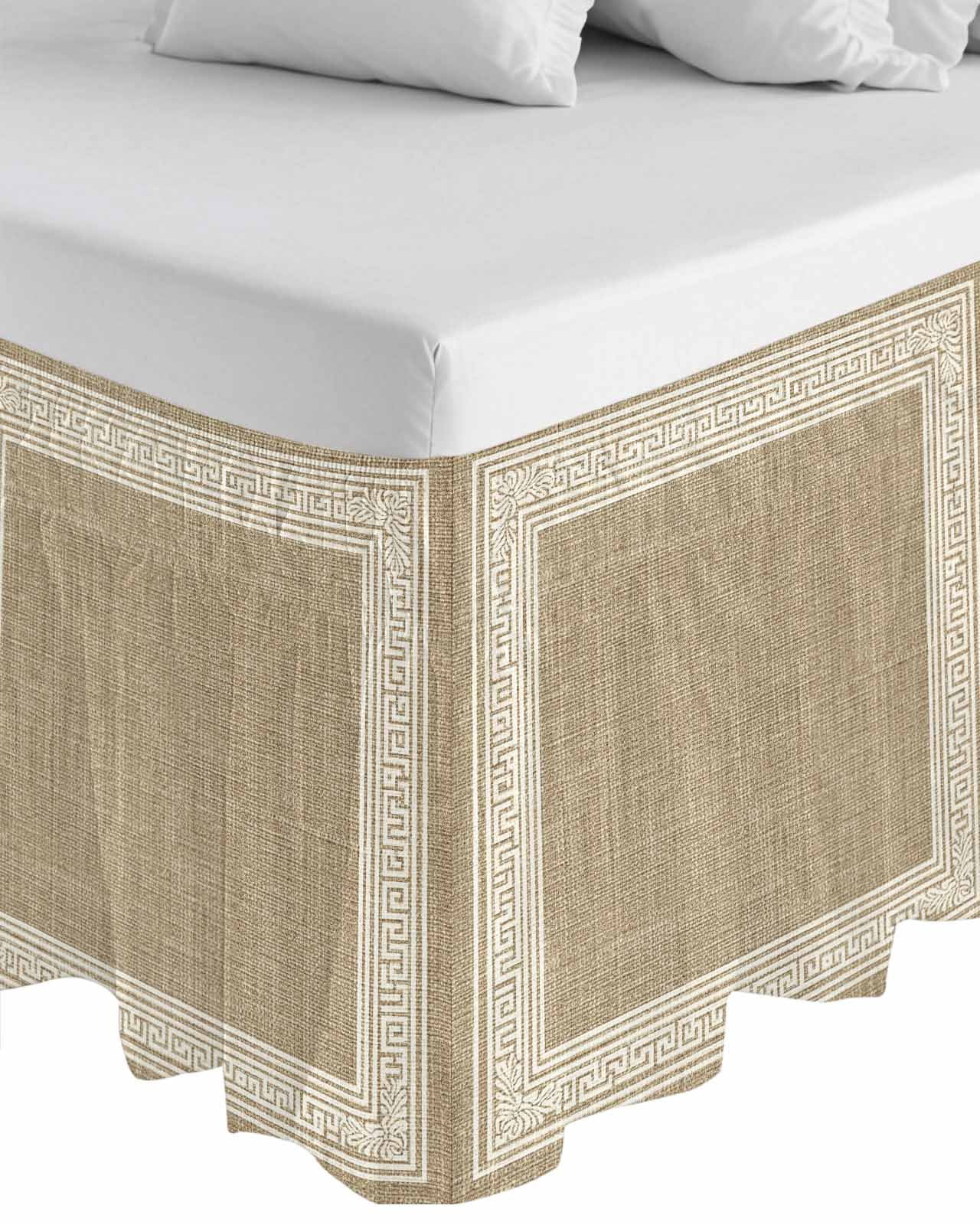 Cream Greek Key Wrap Around Bed Skirts for King Bed 16" Drop, Bed Skirt ...