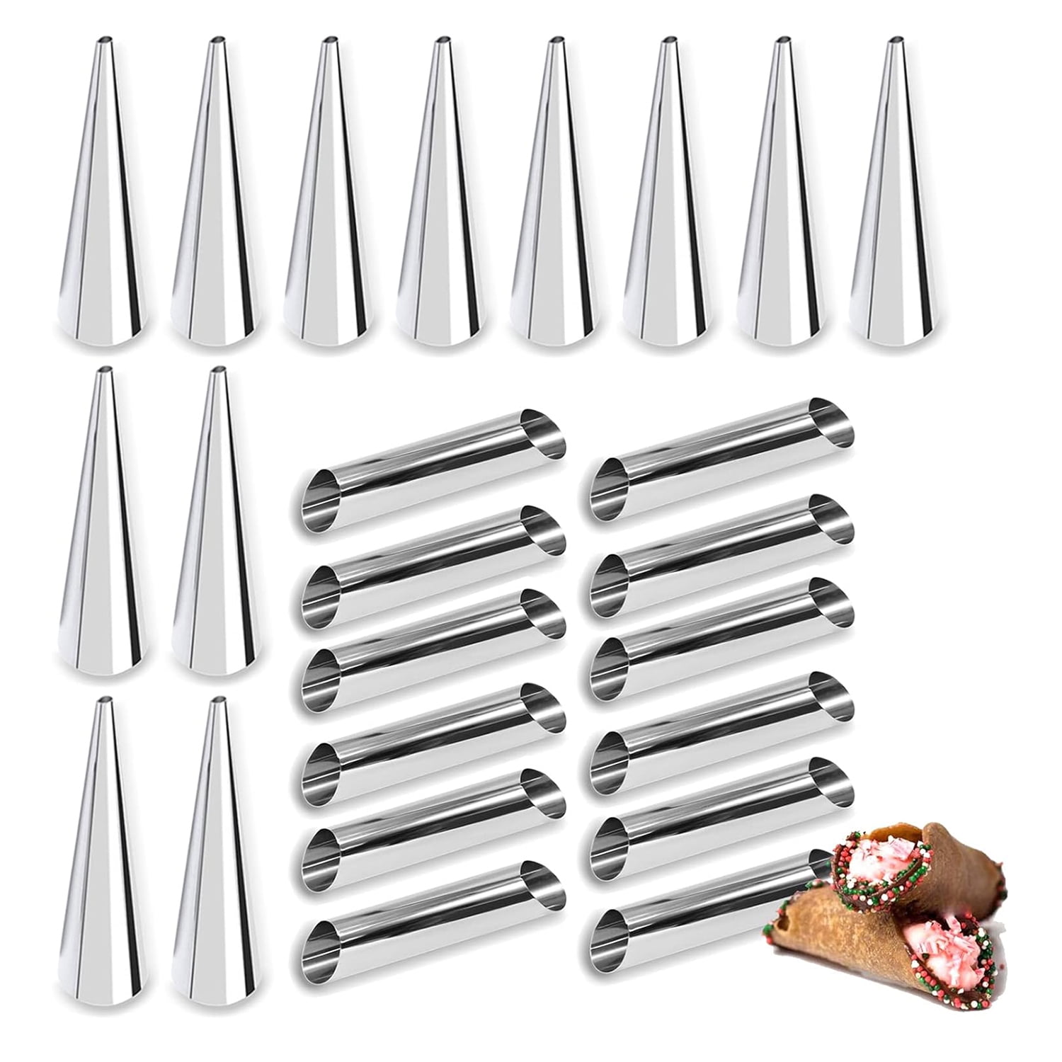 WSNIJFU Cream Horn Molds 24Pcs Cannoli Tubes Stainless Steel Pancake ...