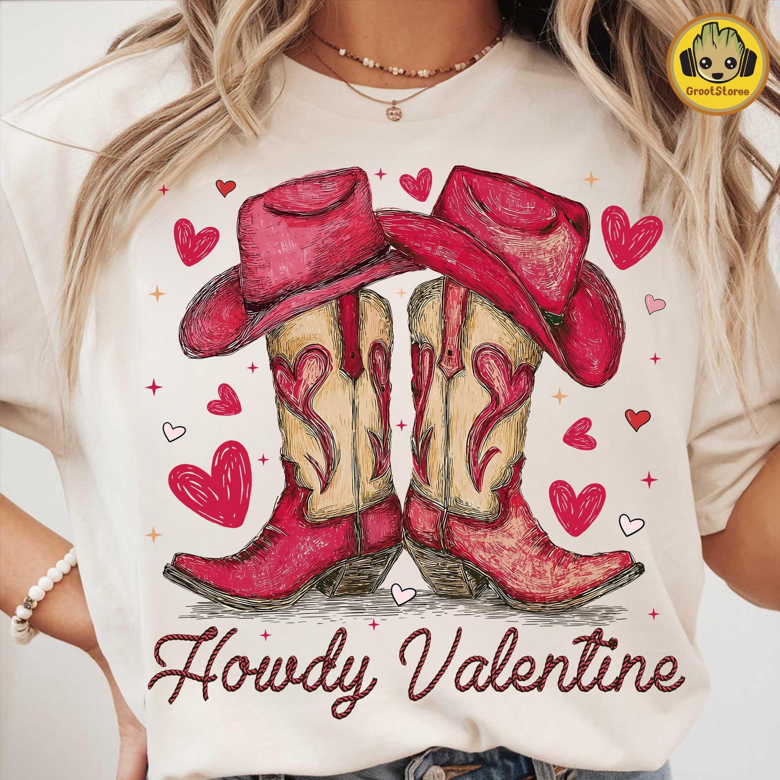 Cream "Howdy Valentine" Western Heart T-Shirt - Romantic Holiday Style ...