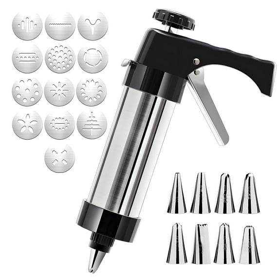Cream Icing Gun Set With 13 Embossing Pieces And 8 Nozzles, Stainless ...