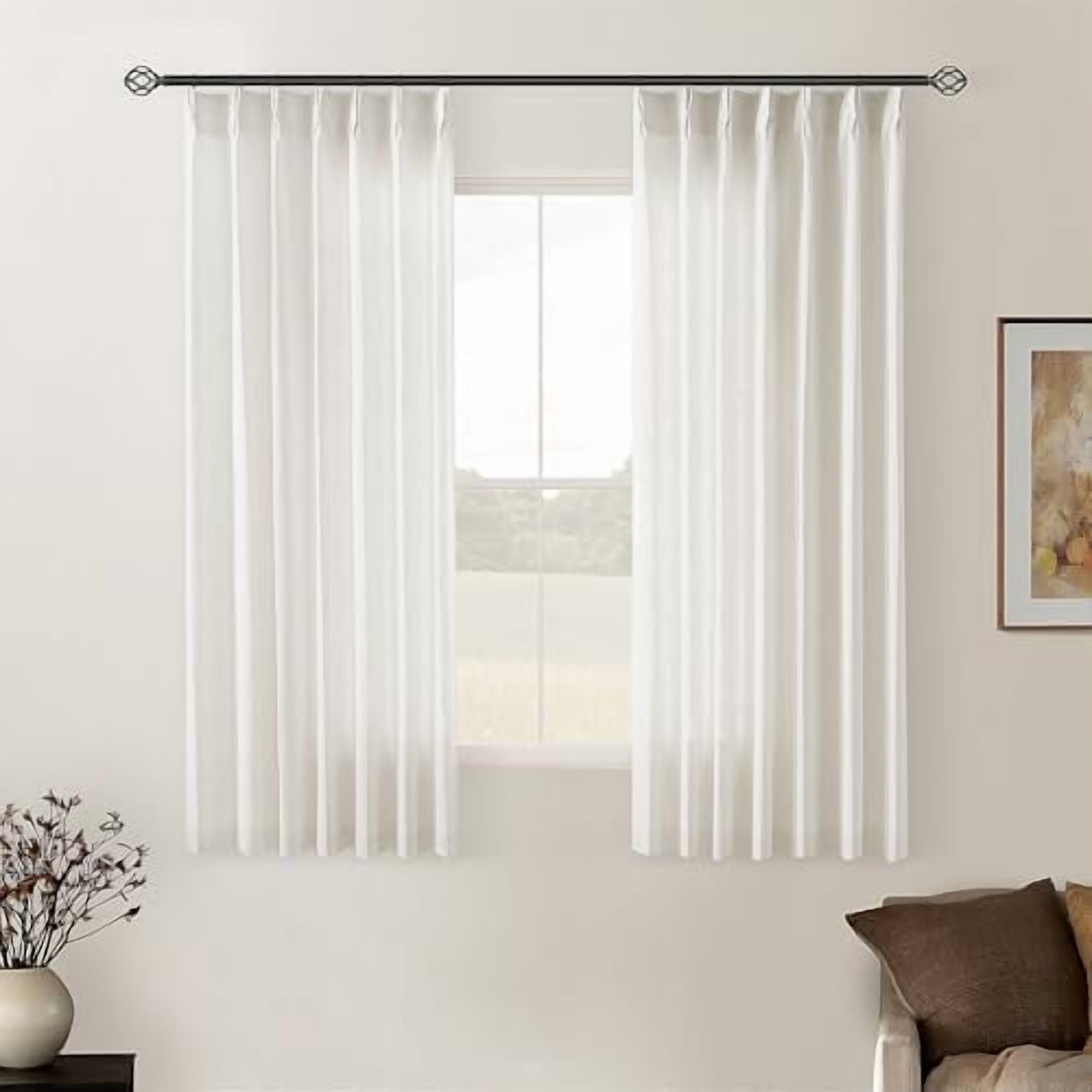 Cream Ivory Pinch Pleat Linen Short Curtains 54 Inch Long for Kitchen ...