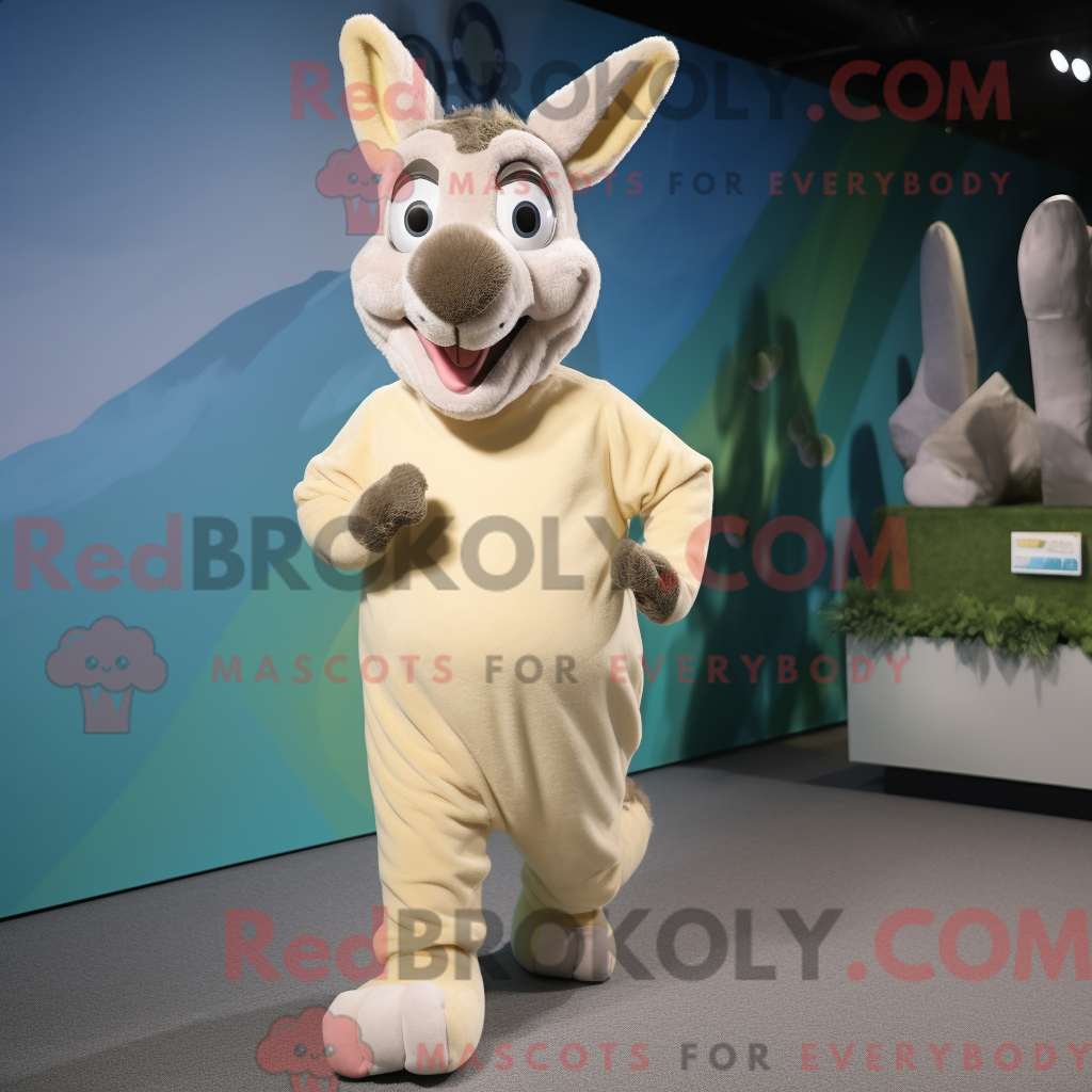 Cream Kangaroo REDBROKOLY mascot costume character dressed with a ...
