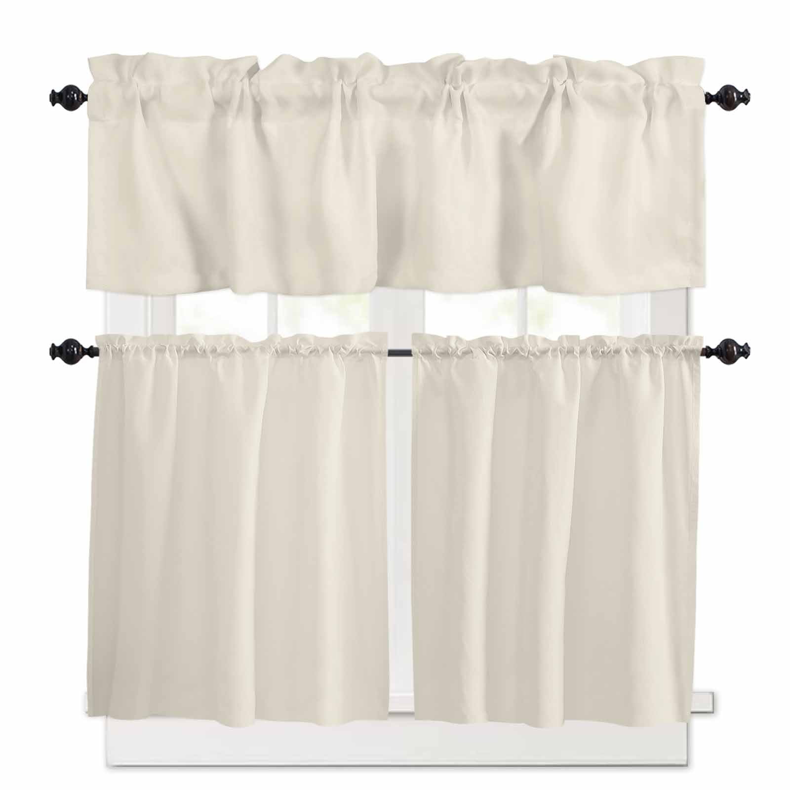 Cream Kitchen Curtains Valances and Tiers Set of 3, 36 Inch Length Tier ...