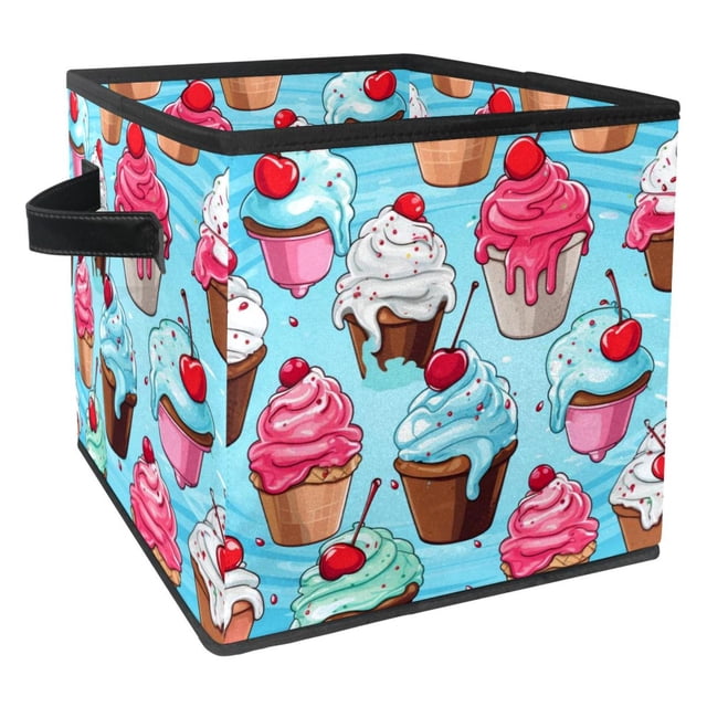 Cream Large Capacity Foldable Storage Box Basket with Handle for ...