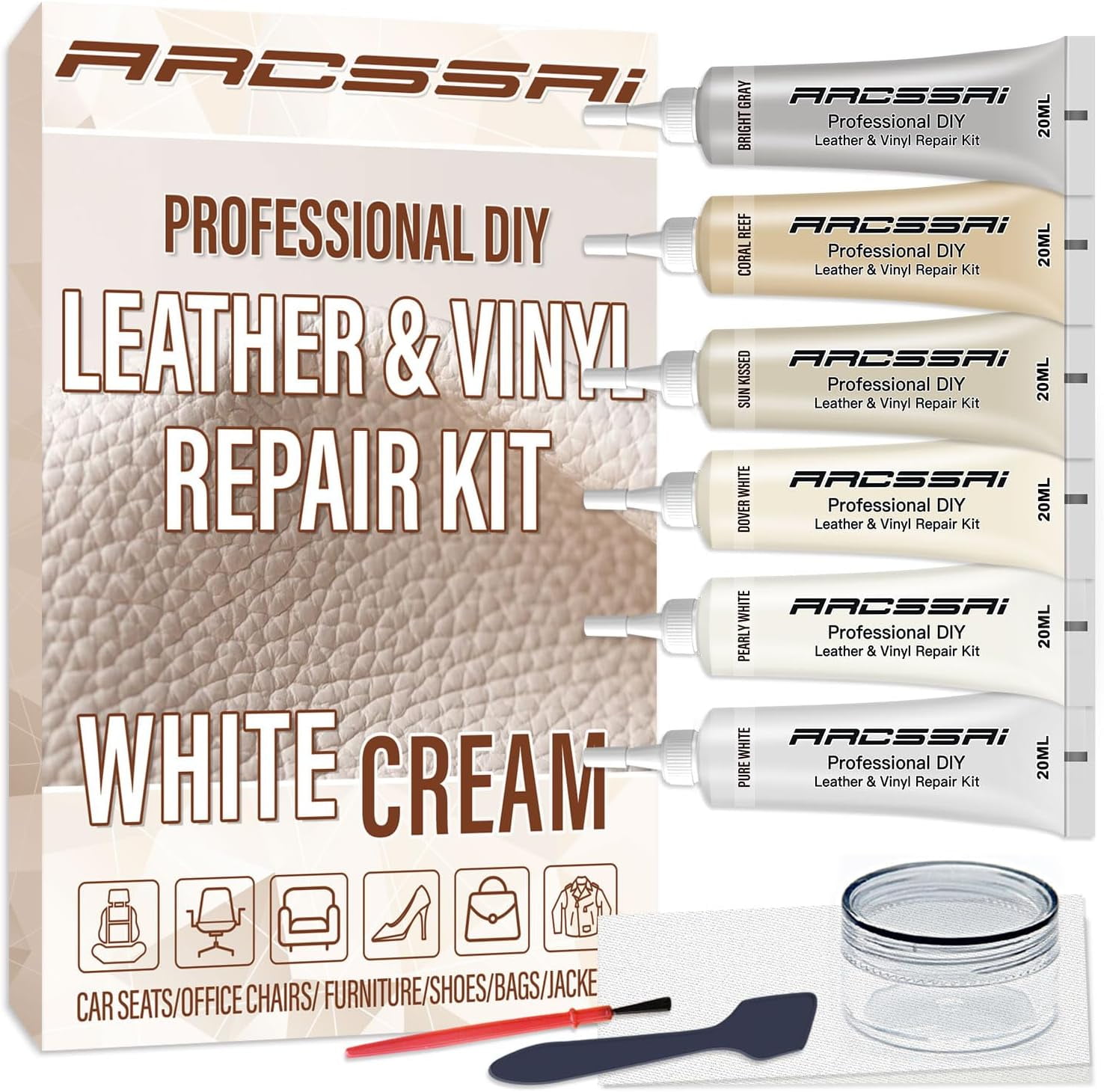 Cream Leather & Vinyl Repair Kit, Car Seats, Couch, Boat, Sofa, Jacket ...
