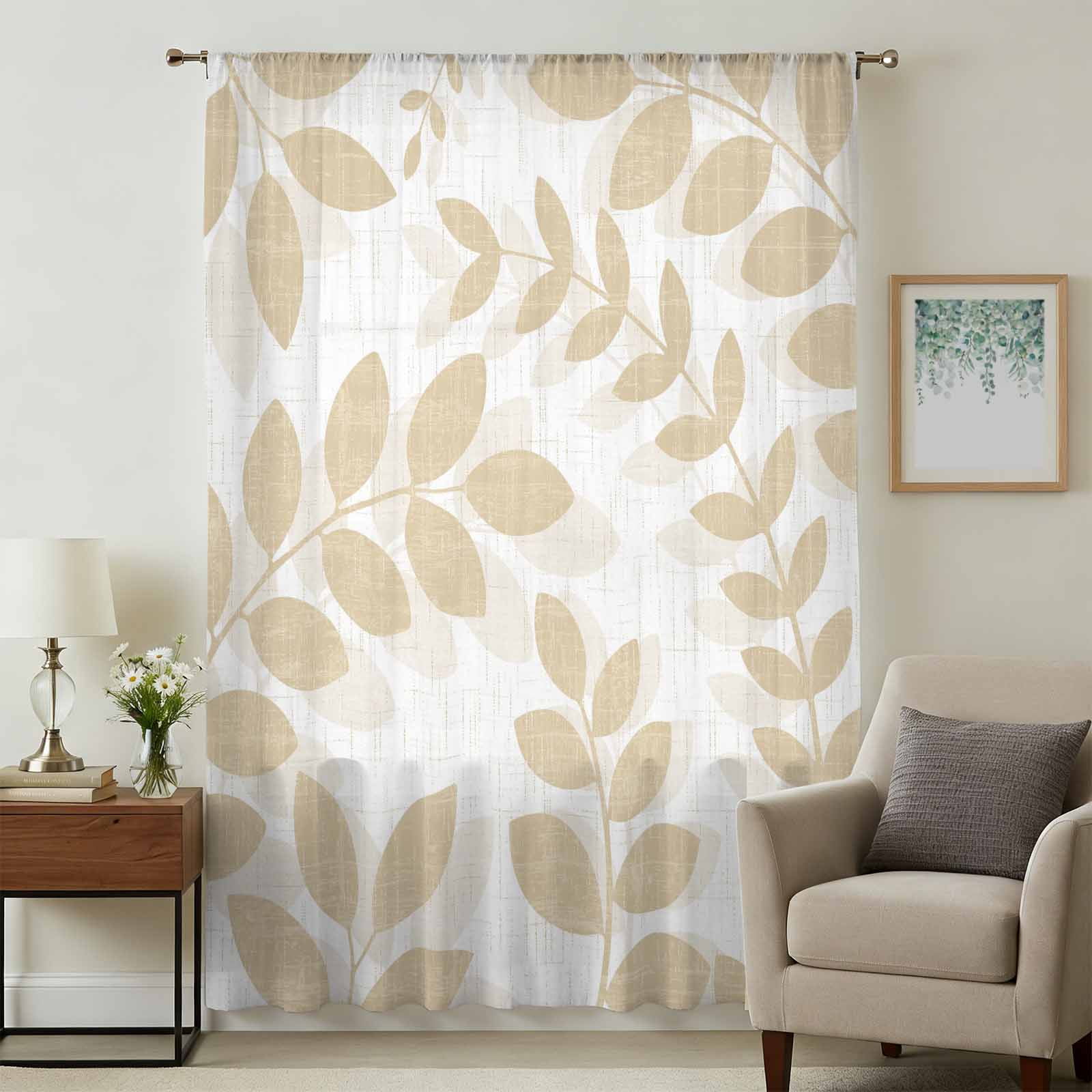 Cream Leaves Sheer Curtains 96 Inches Long for Living Room, Summer ...