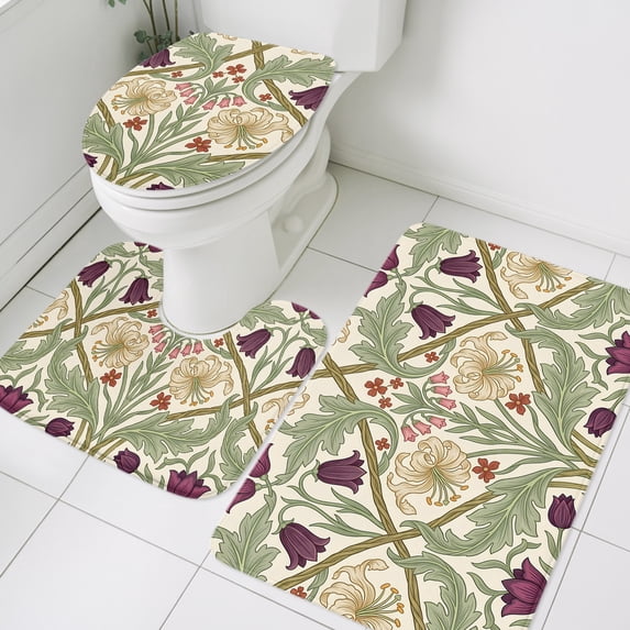 Cream Lilies Bathroom Rugs Set Art Dark Purple Tulips Flower Rustic ...