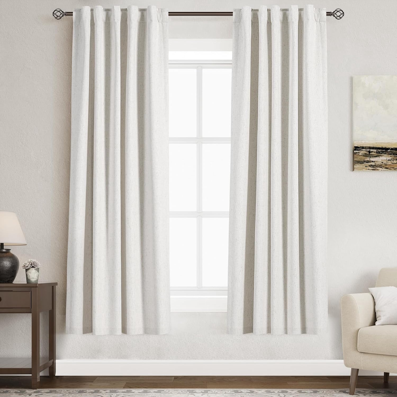 Cream Linen 100% Blackout Curtains, 72 Inch Length, Back Tab Thermal ...