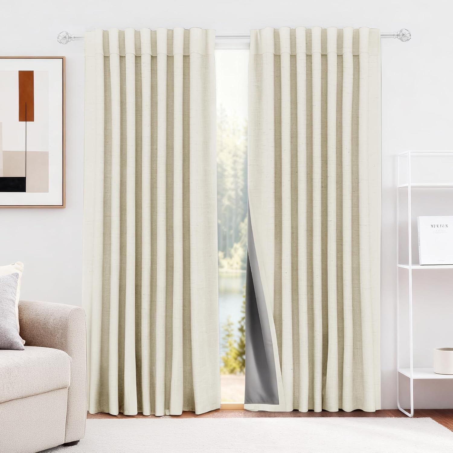 Cream Linen Blackout Curtains 2 Panels Set 52" W x 63" L - Energy ...