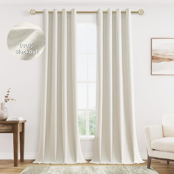 Cream Linen Blackout Curtains 90 Length 2 Panels Set for Living Room ...