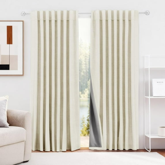 Cream Linen Blackout Curtains for Bedroom, 72" Long Energy Saving Room ...
