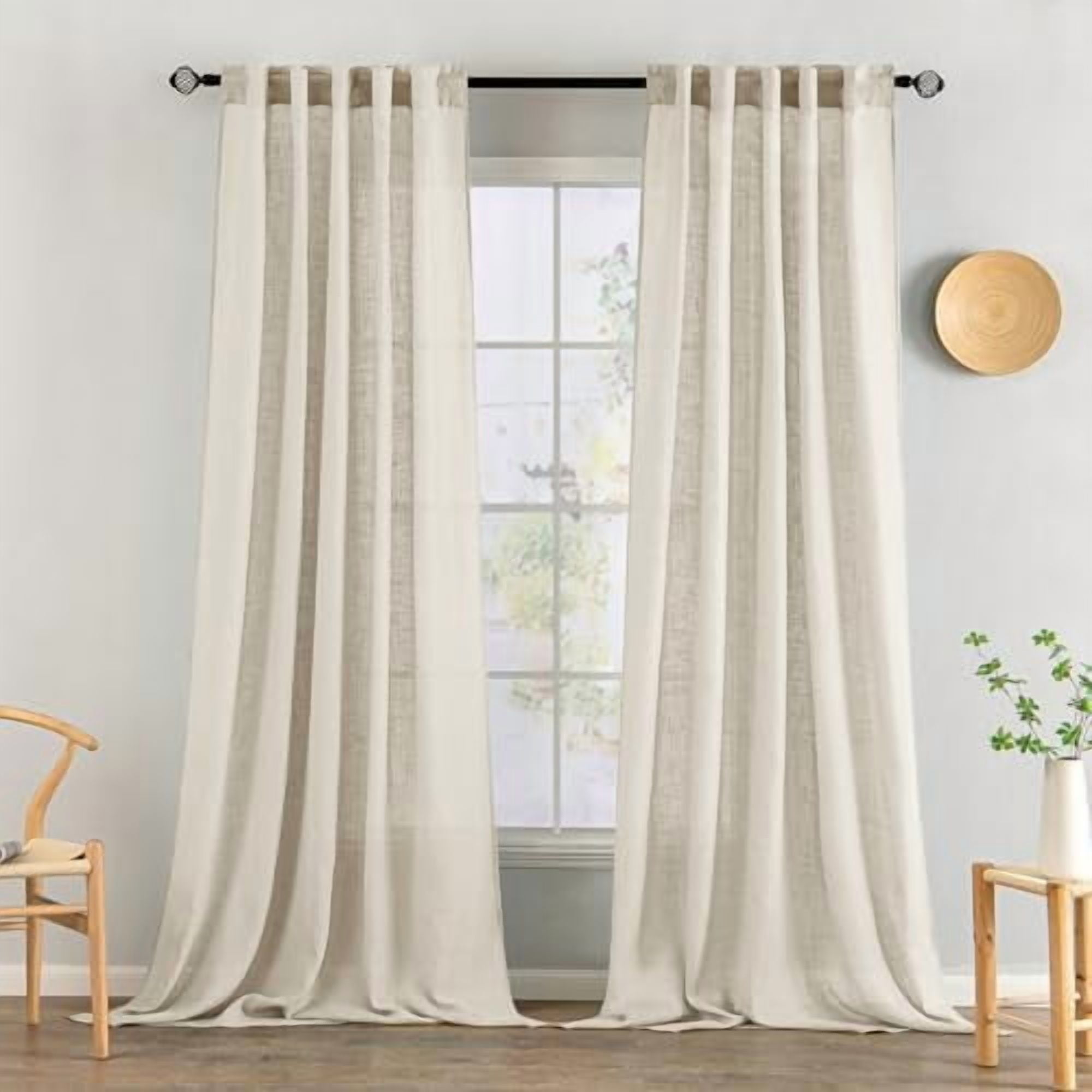 Cream Linen Curtains 96 Inches Long 2 Panels for Bedroom Living Room ...