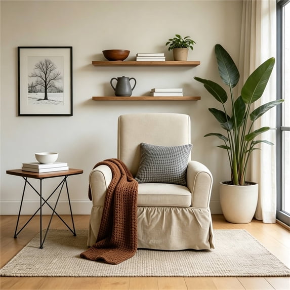 Cream Linen 360 Swivel Barrel Accent Chair with Rocking Base for Living ...