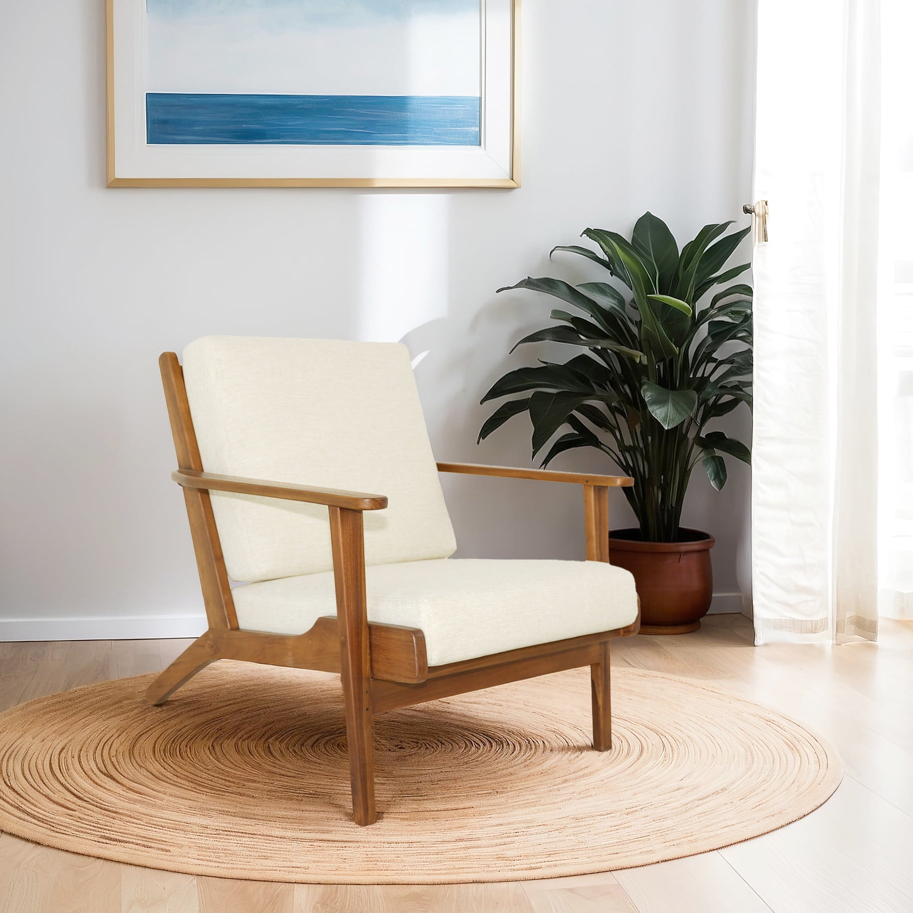 Cream Linen Lounge Chair+Stylish Appearance" - "Mid-Century Interior ...