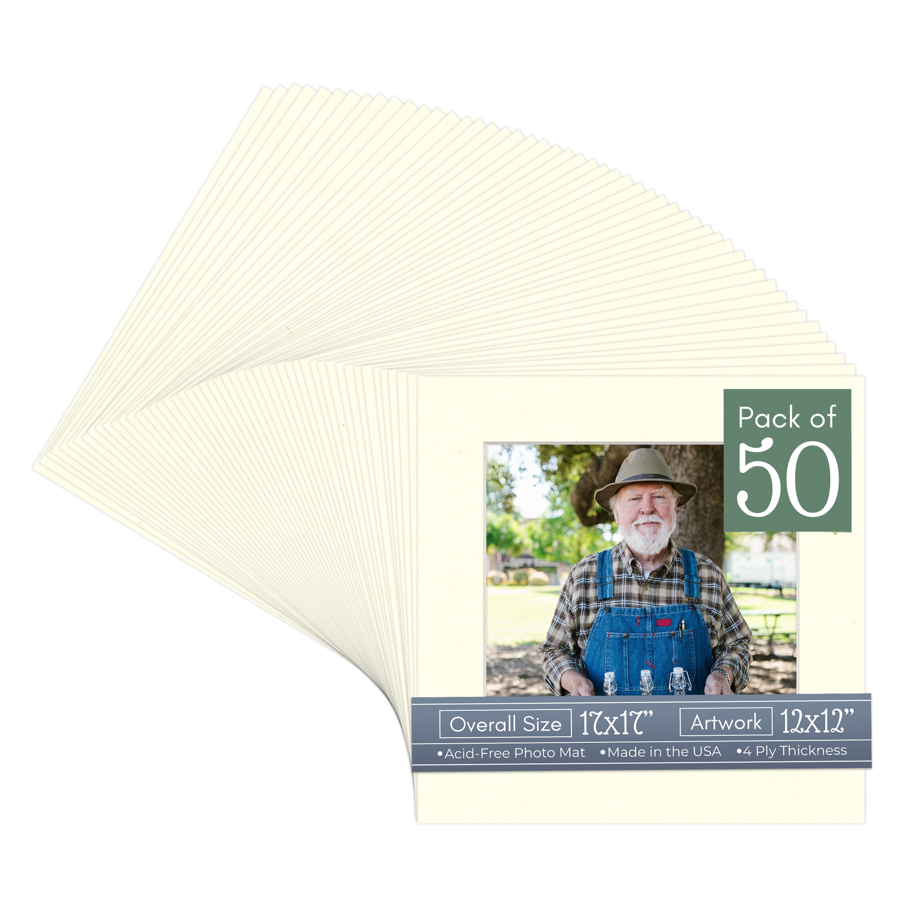 Cream Linen Picture Frame Mat for 17x17 Frames - Fits 12x12 Photos - 50 ...