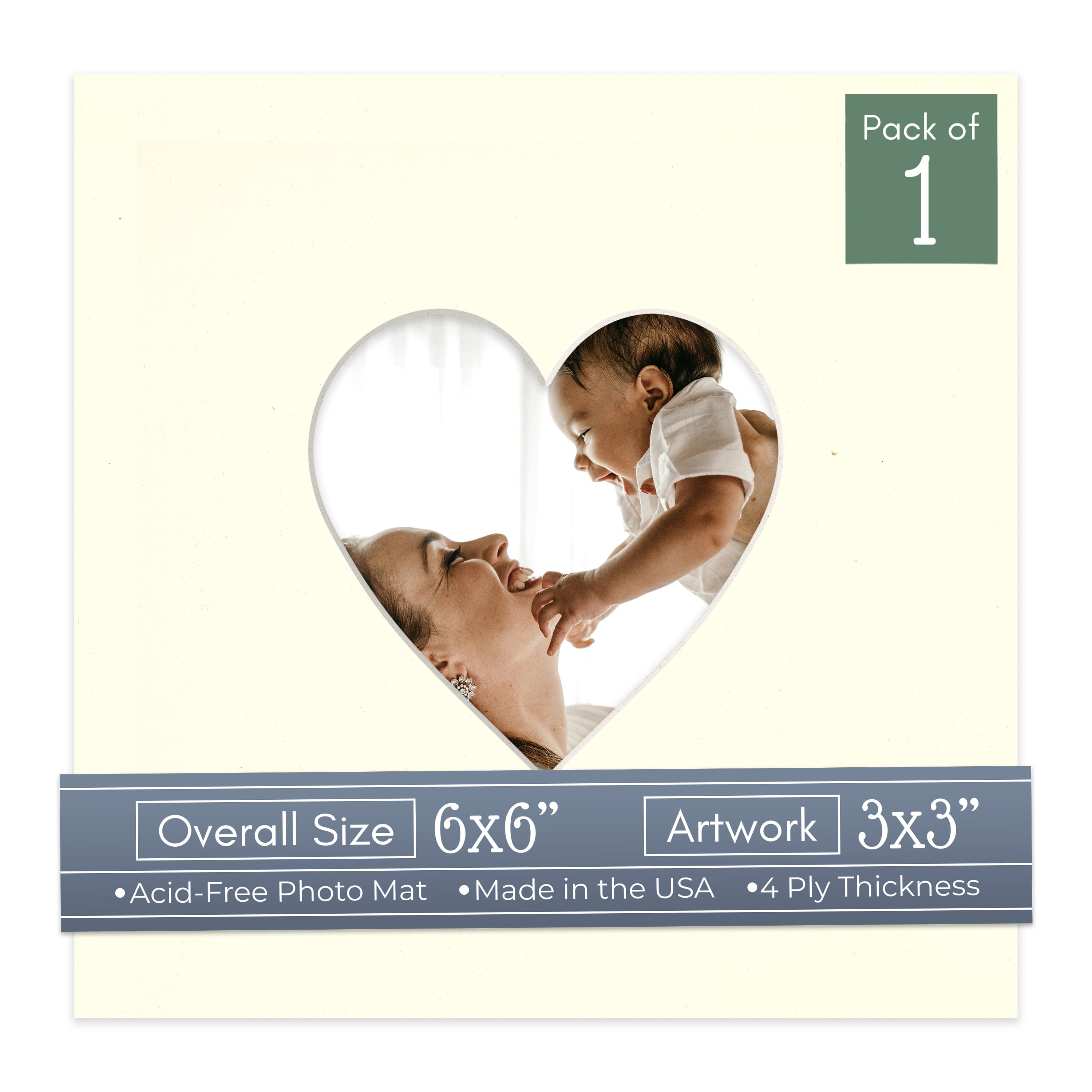 Cream Linen Picture Frame Mat for 6x6 Frames - Heart Opening for 3x3 ...