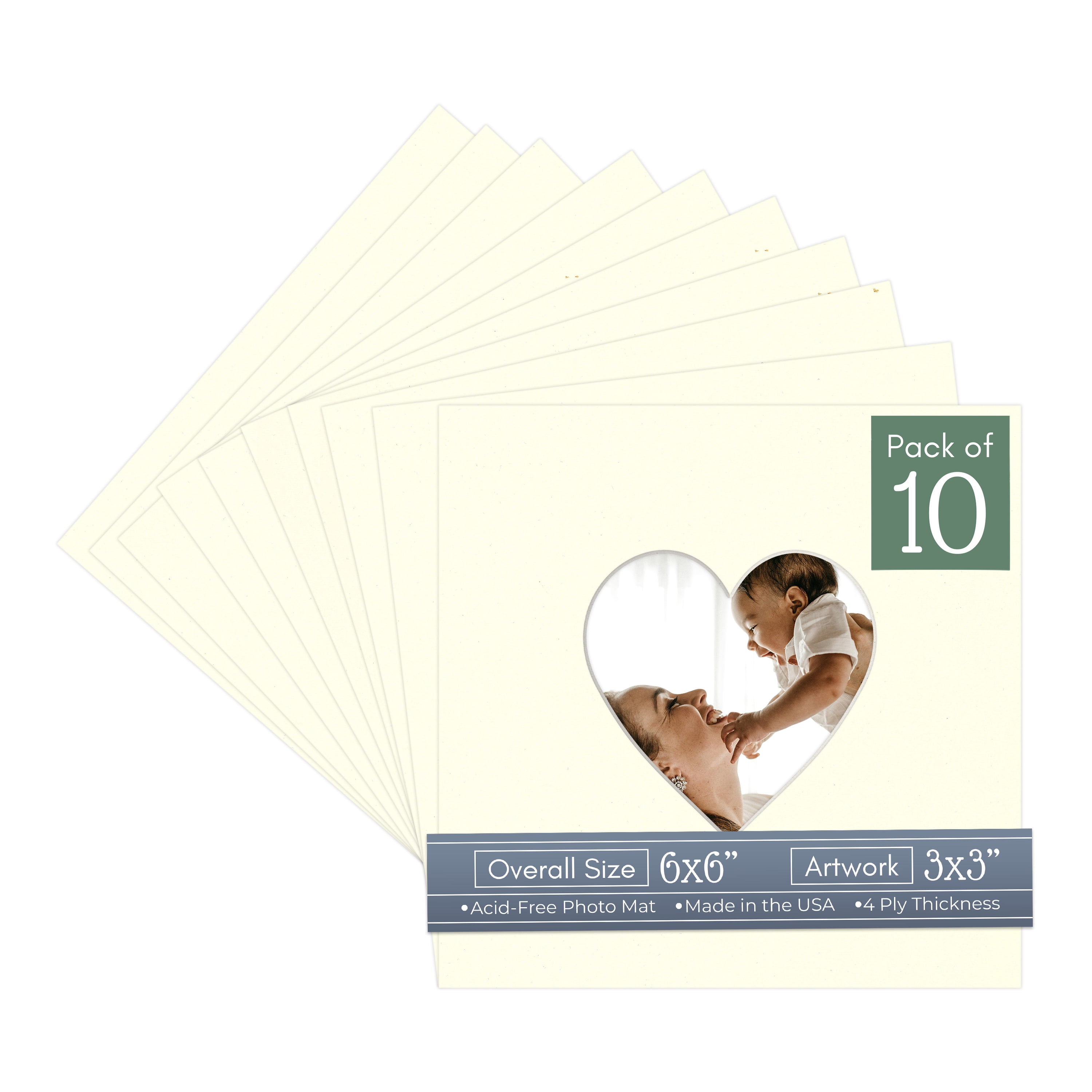 Cream Linen Picture Frame Mat for 6x6 Frames - Heart Opening for 3x3 ...