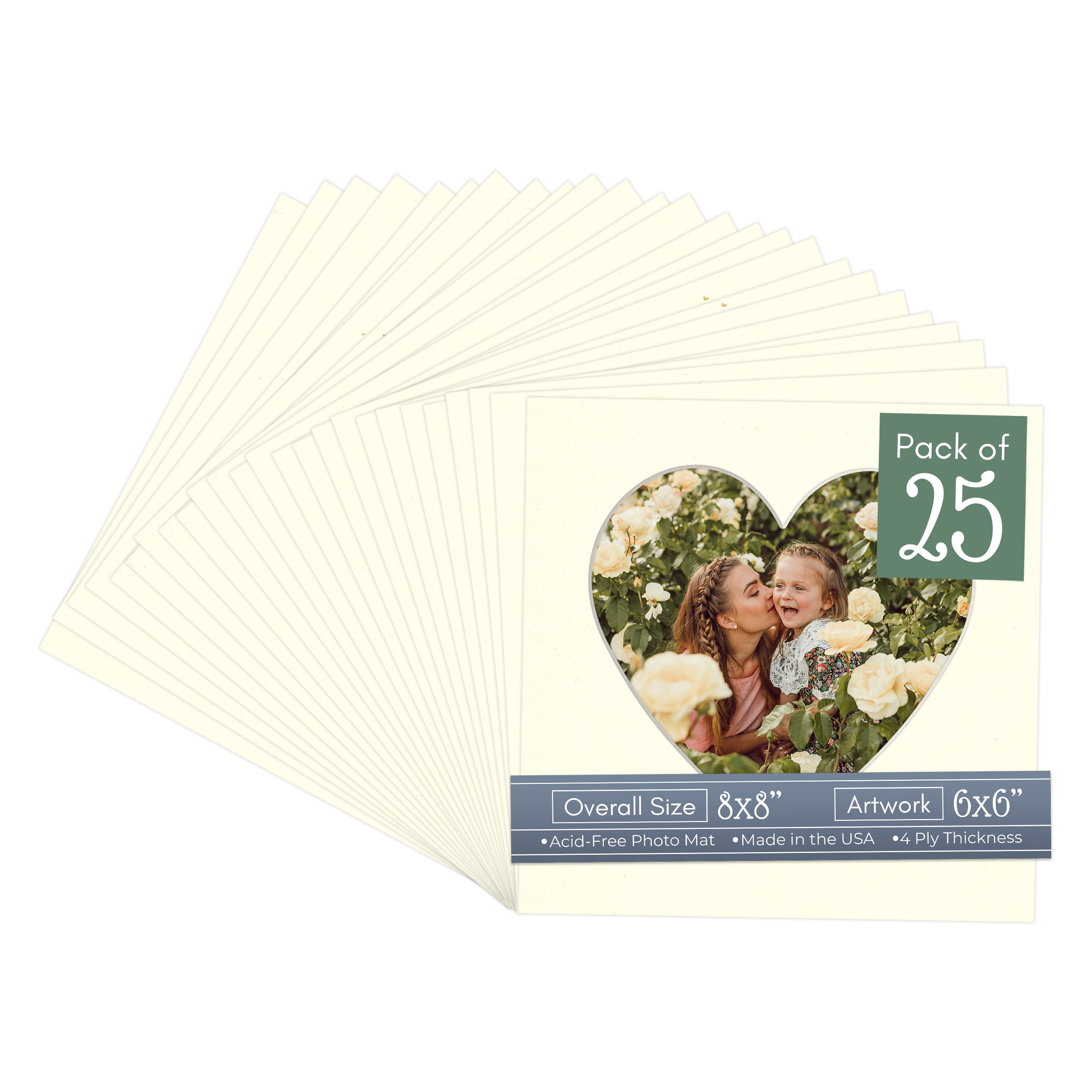 Cream Linen Picture Frame Mat for 8x8 Frames - Heart Opening for 6x6 ...