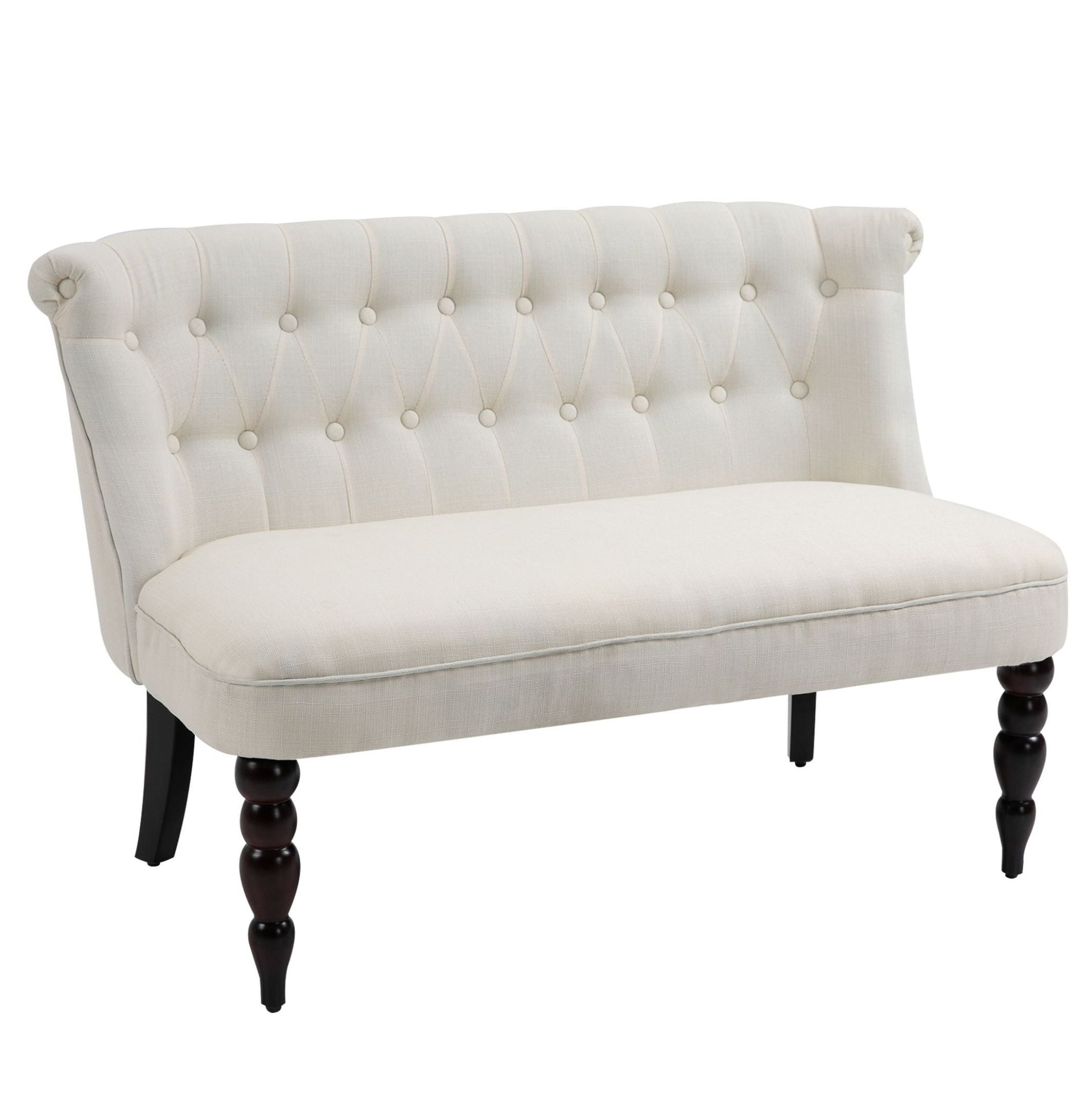 Cream Loveseat Sofa, Armless Button Tufted Design, Wood Legs, 2-Seater ...