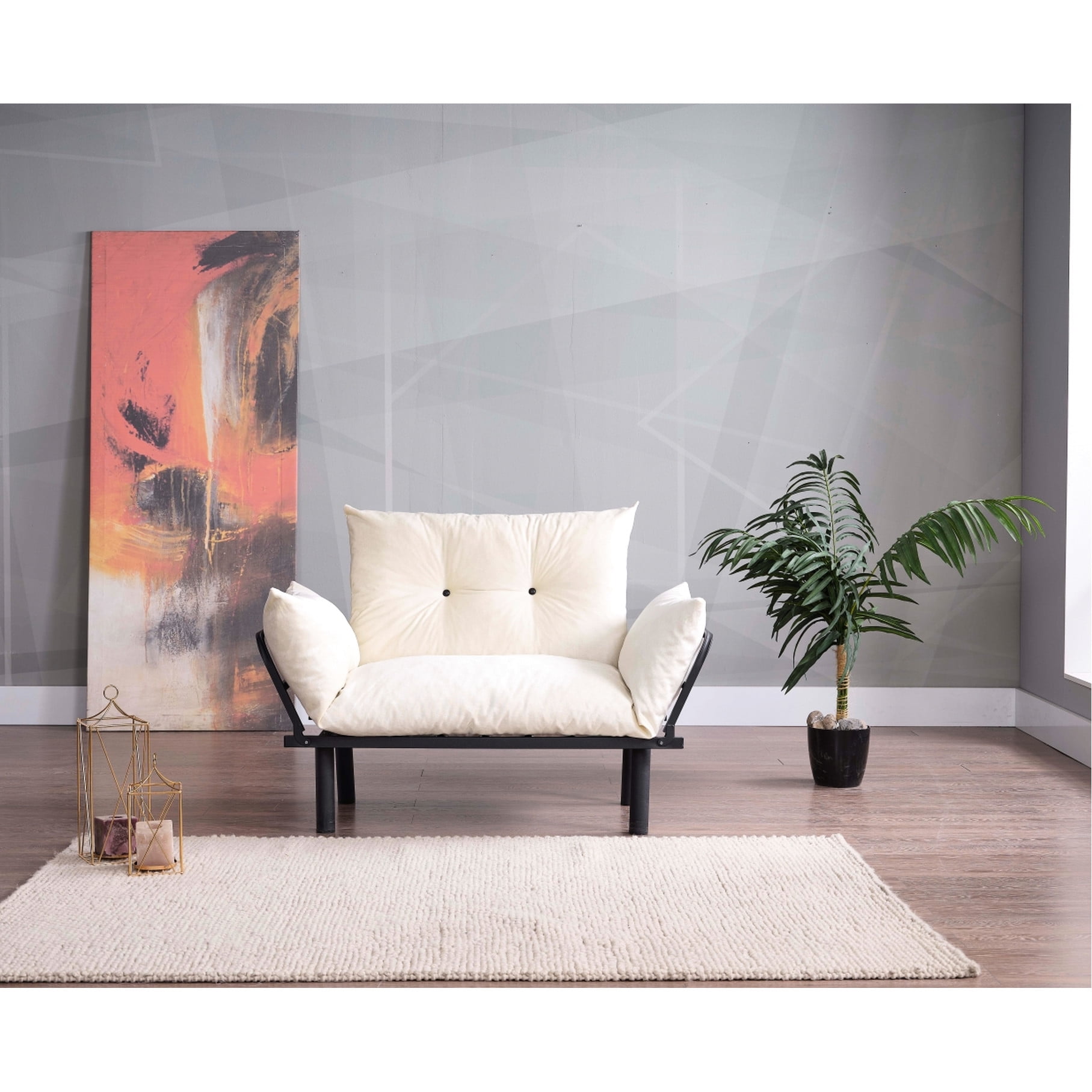 Cream Metal Futon Love Seat Used in Small Living Areas Comfort ...