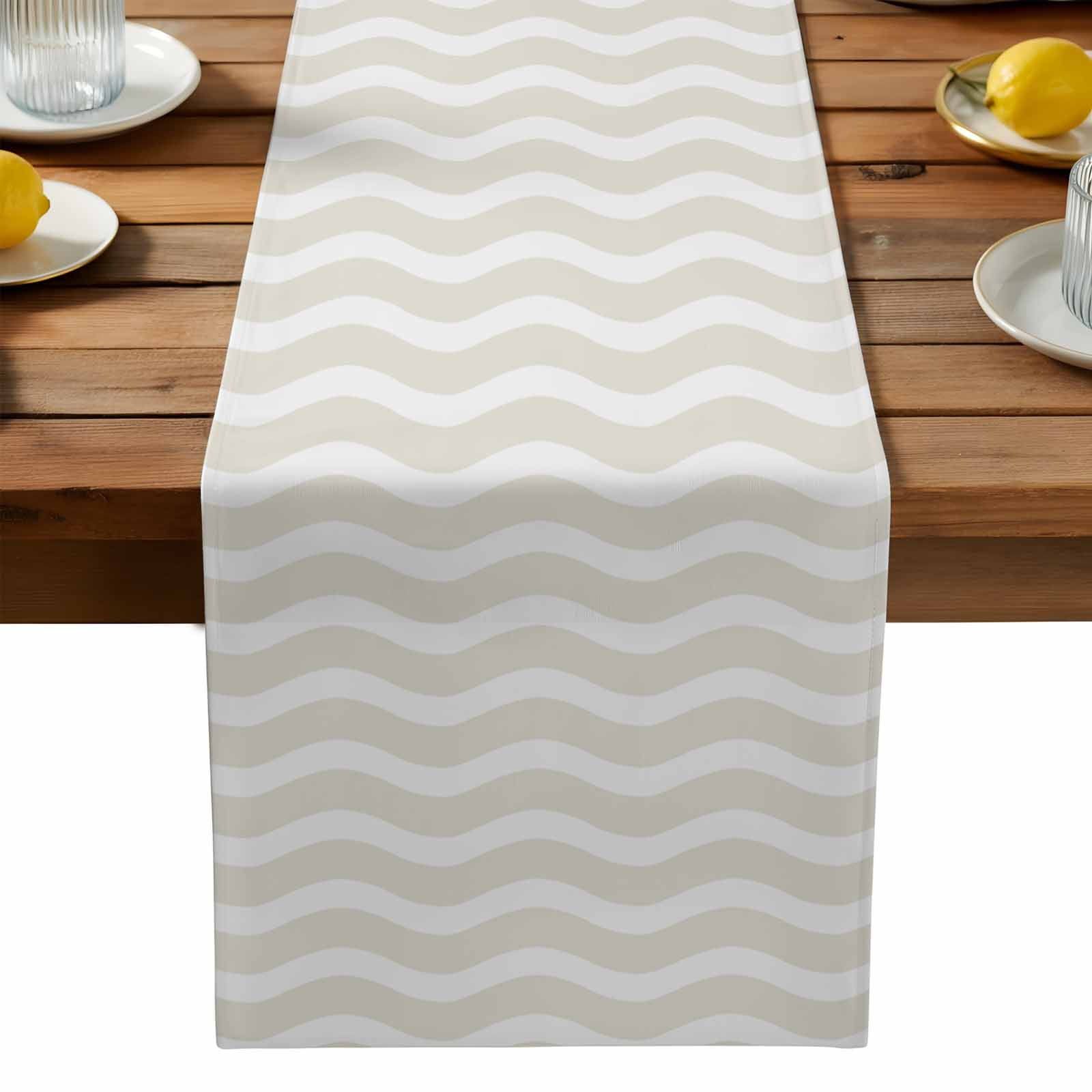Cream Moire Cotton Linen Table Runner for Dining Kitchen, Water Ripple ...