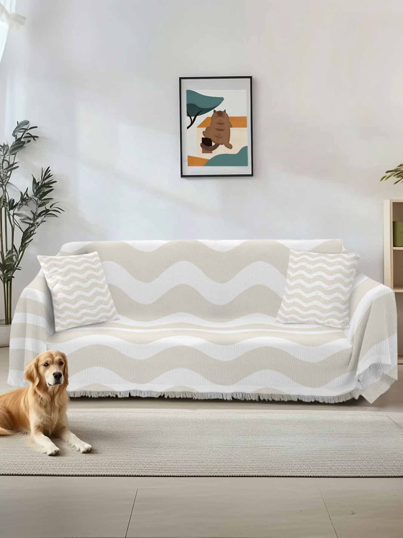Cream Moire Couch Cover Sofa Covers 3 Cushion Sectional Couch, Water ...