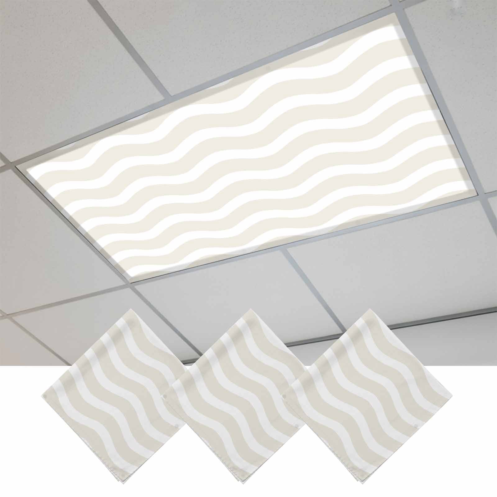 Cream Moire Fluorescent Light Covers, Water Ripple Stripe Farmhouse ...