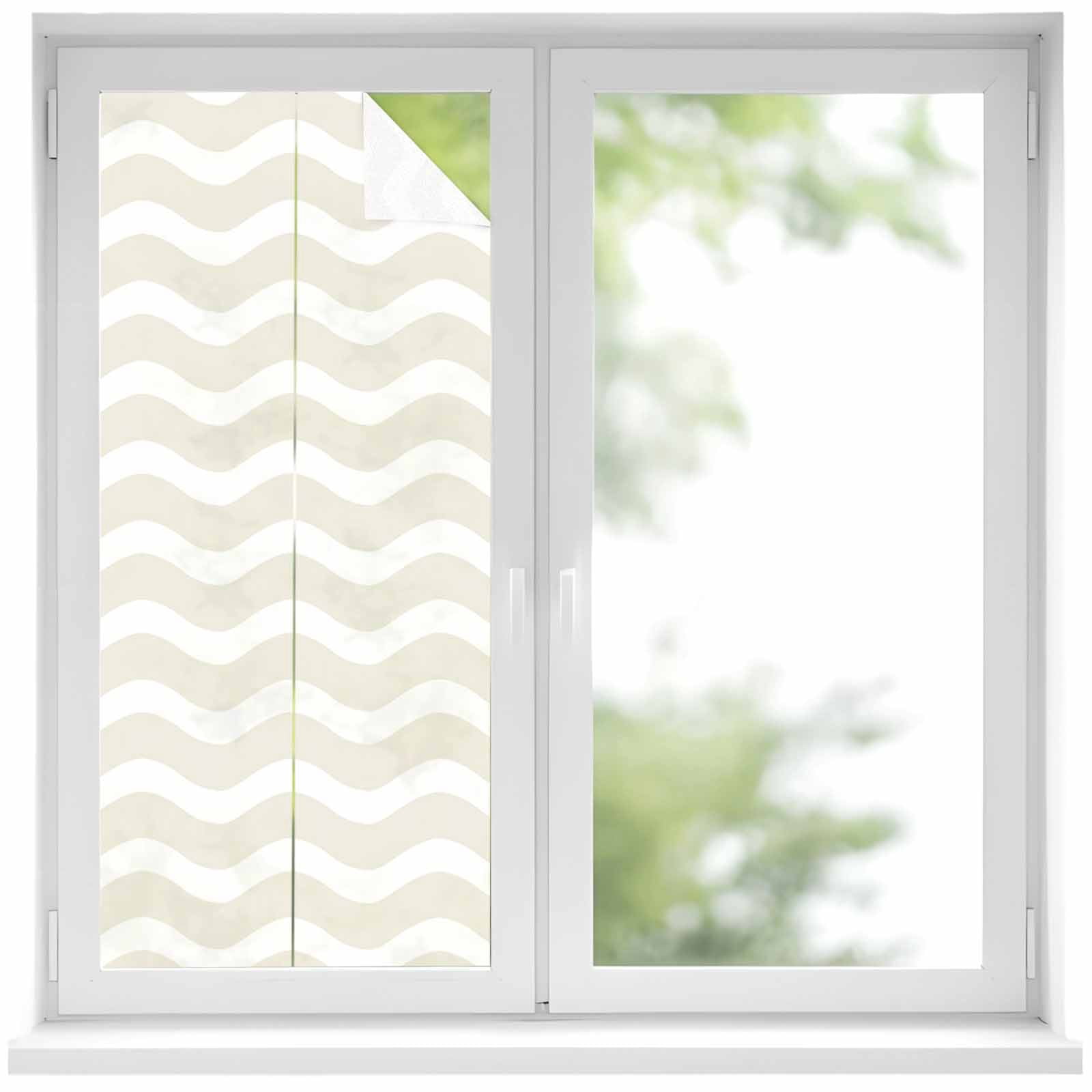 Cream Moire Window Privacy Film, Water Ripple Stripe Farmhouse Static ...