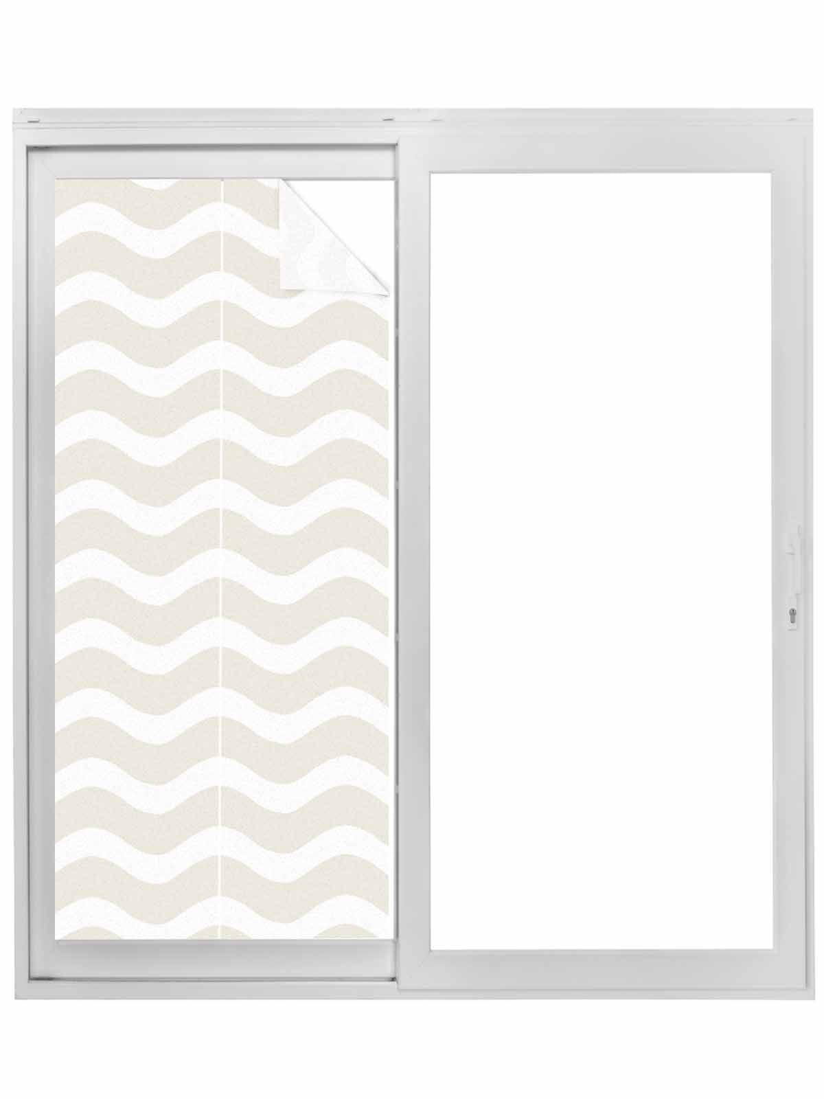 Cream Moire Window Privacy Film, Water Ripple Stripe Farmhouse Static ...