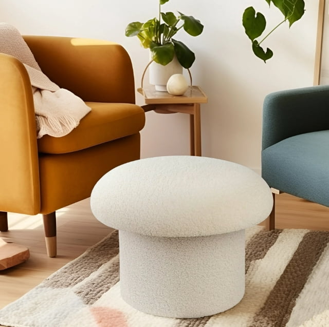 Cream Mushroom-Shaped Upholstered Storage Ottoman – Plush Accent Stool ...