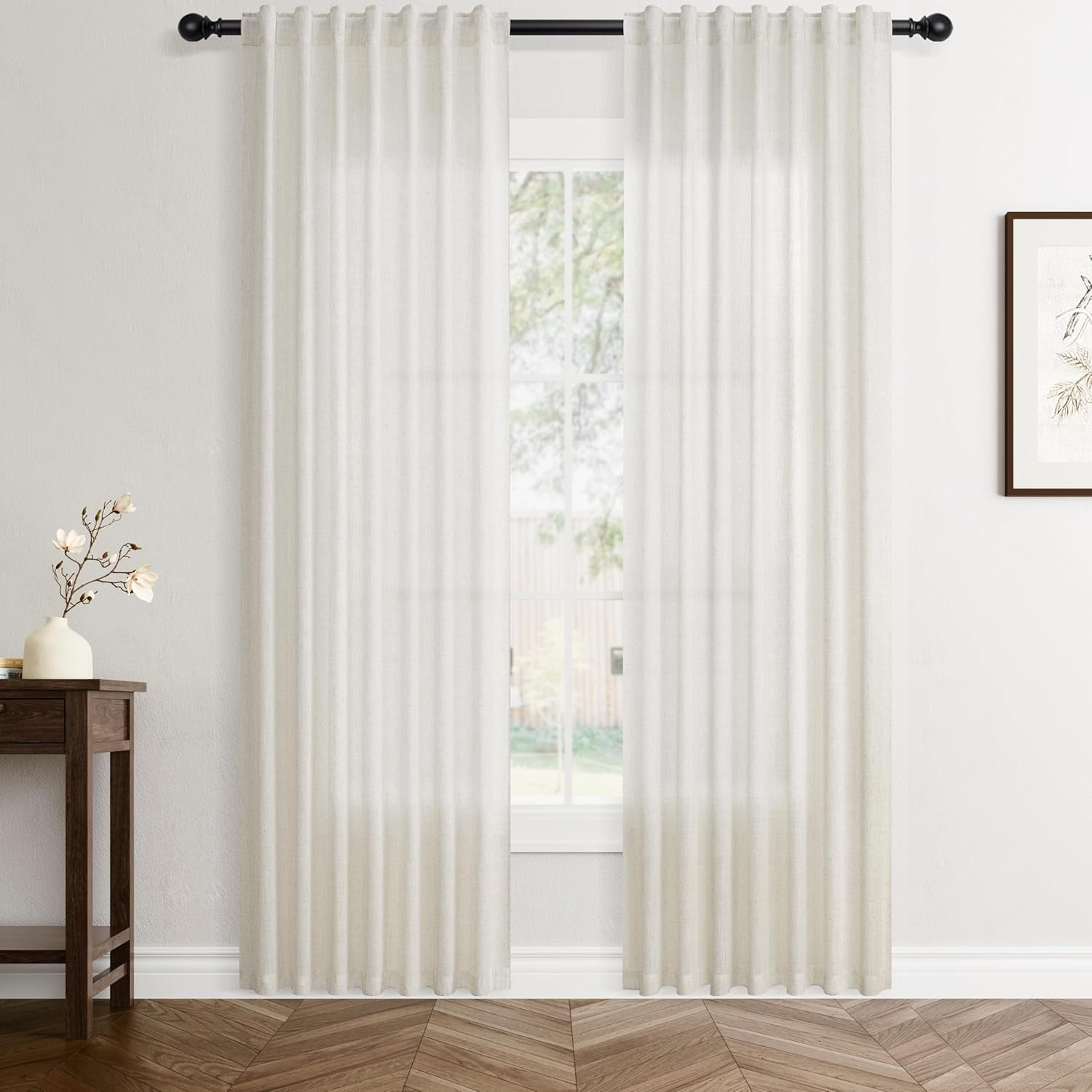 Cream Natural Linen Curtains, 80 inch Length, Boho Farmhouse Light ...