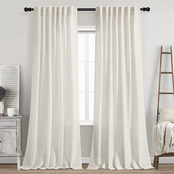 Cream Natural Linen Curtains 90 Inch Length 2 Panels Set for Living ...