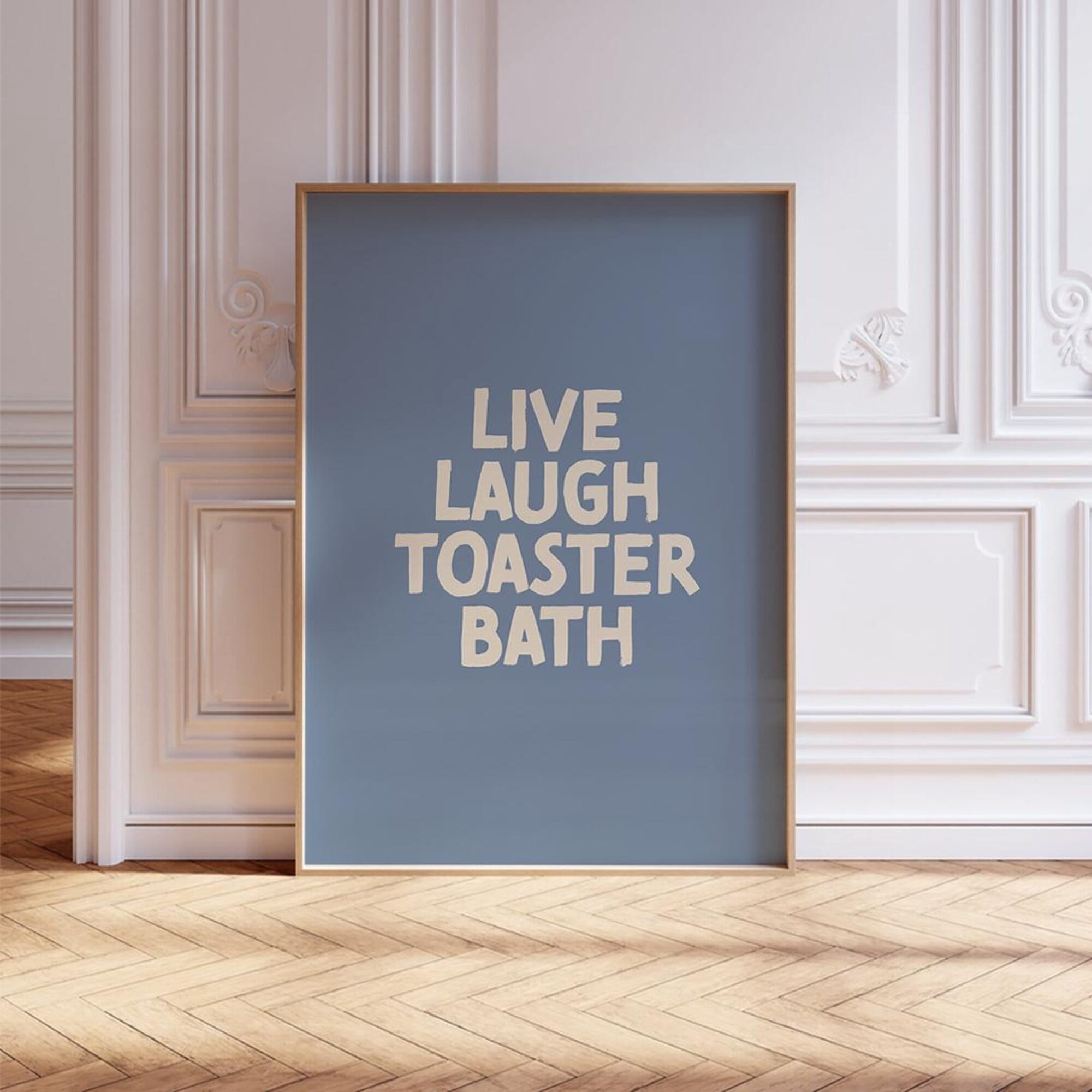 Cream And Navy Blue Bathroom Print 70S Retro 60S Vintage Wall Art ...