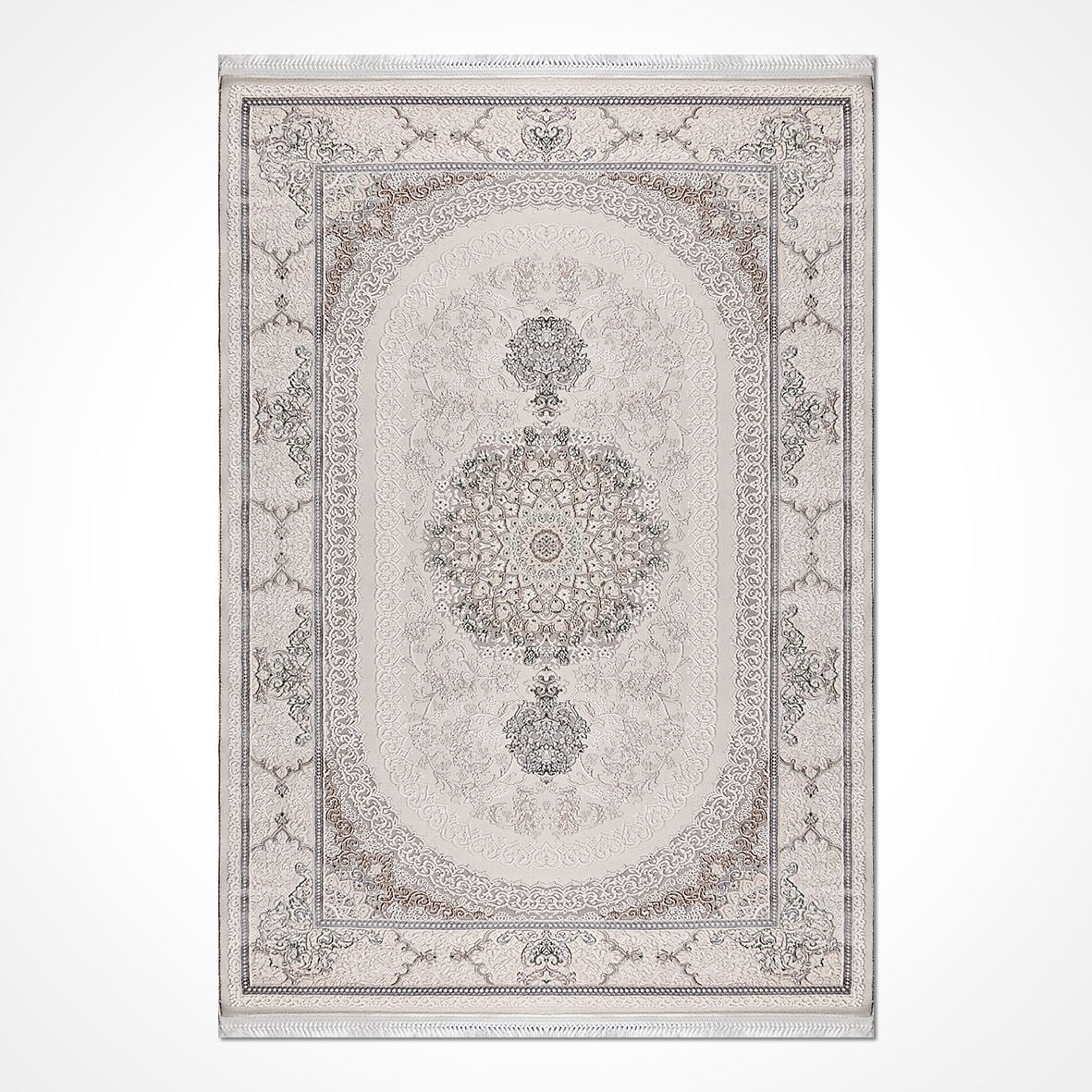 Cream Oriental Polyester Area Rugs for Living Room Jacquard Textured ...