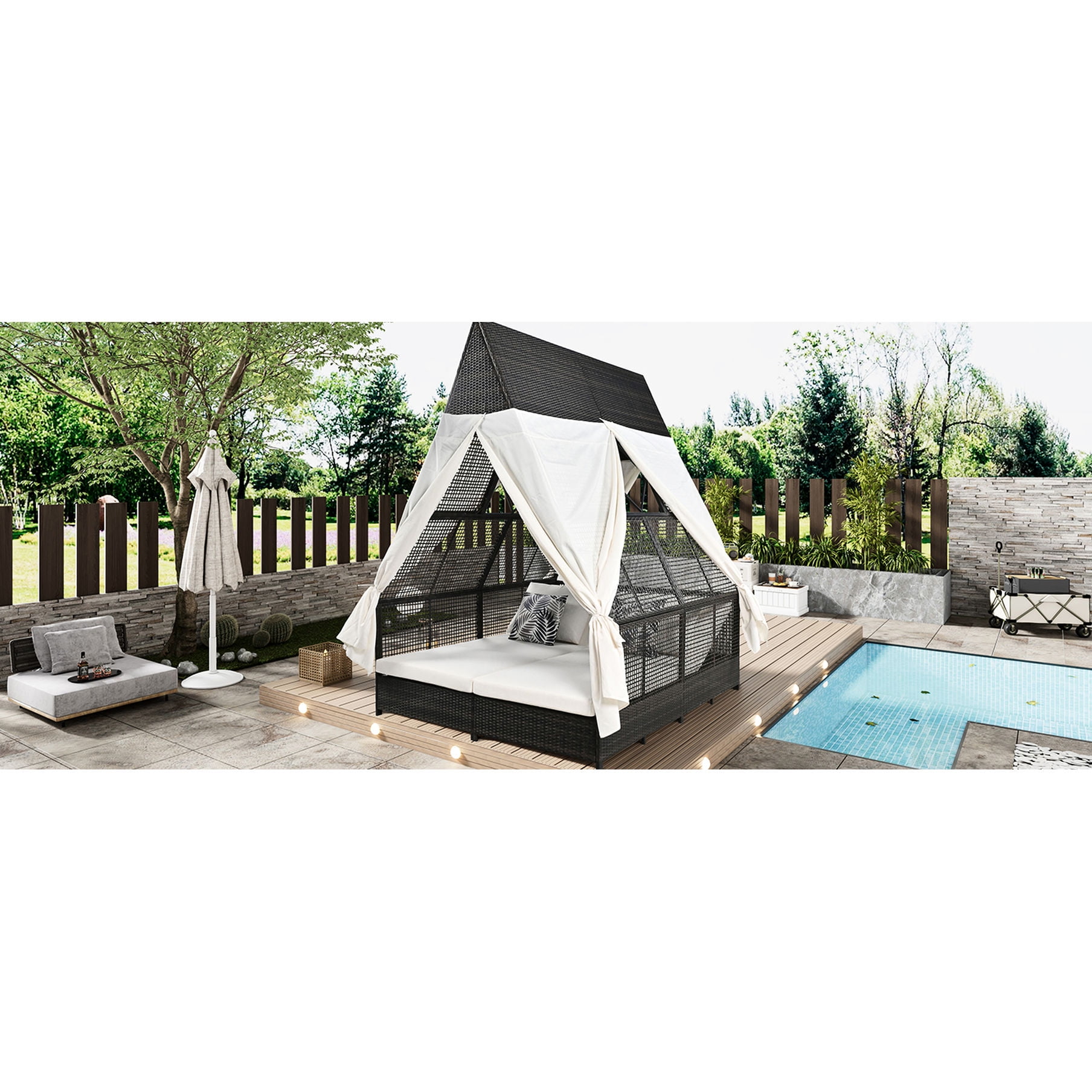 Cream Outdoor Daybed - Multiple Reclining Positions - Beach Relaxation ...