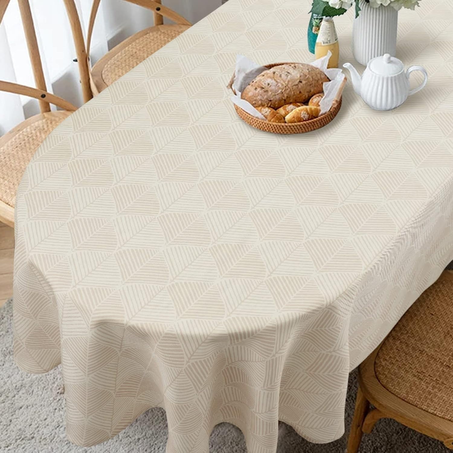Cream Oval Tablecloth for Oval Table Smaller Than 54 x 96 inches ...