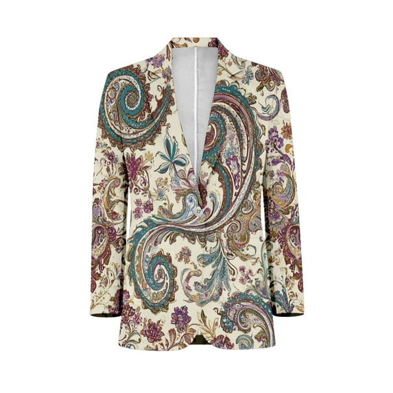 Cream Paisley Floral Textile Men's Suit Blazer Casual Party Wear Slim ...
