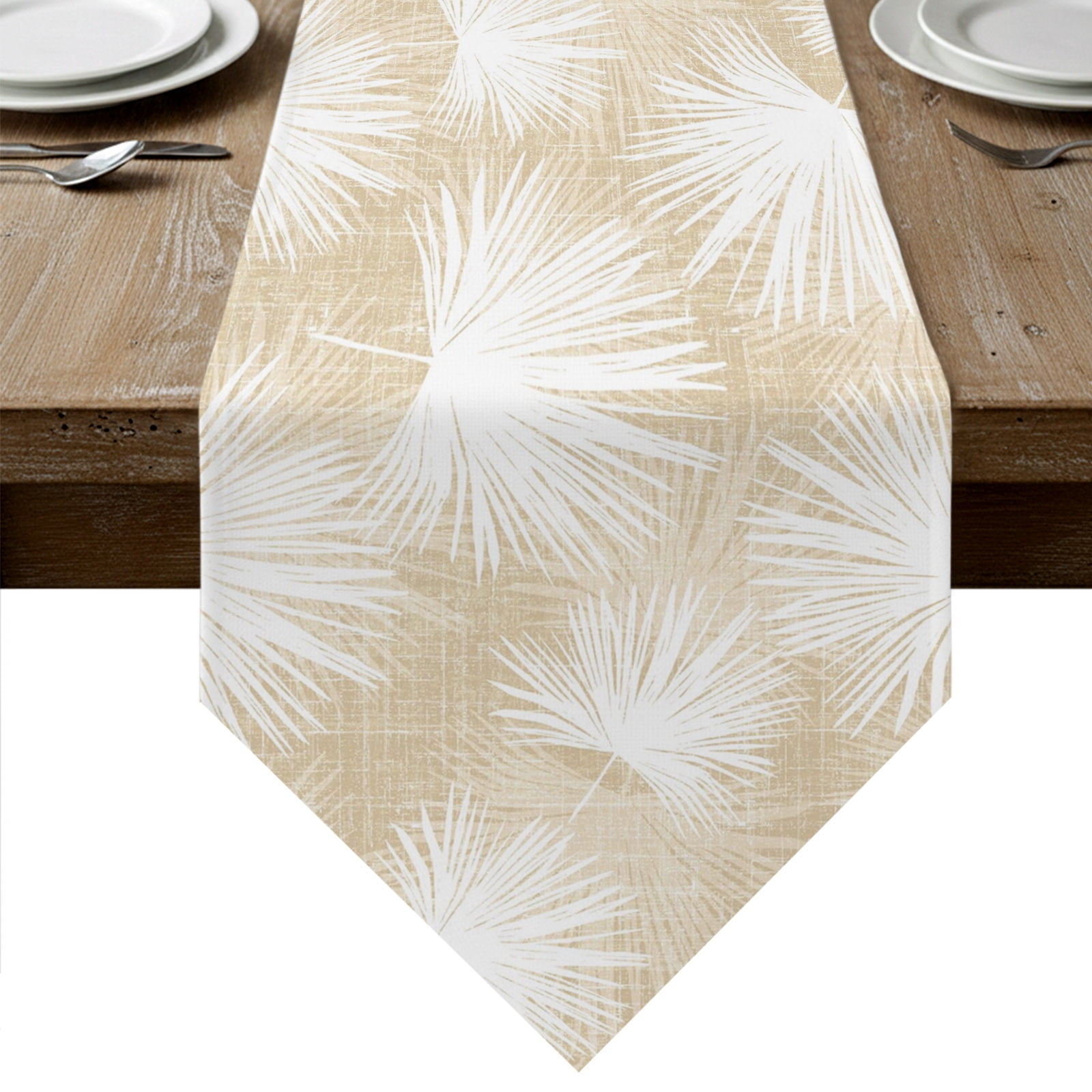 Cream Palm Leaves Coastal Table Runner Linen Burlap Table Runner 72 ...