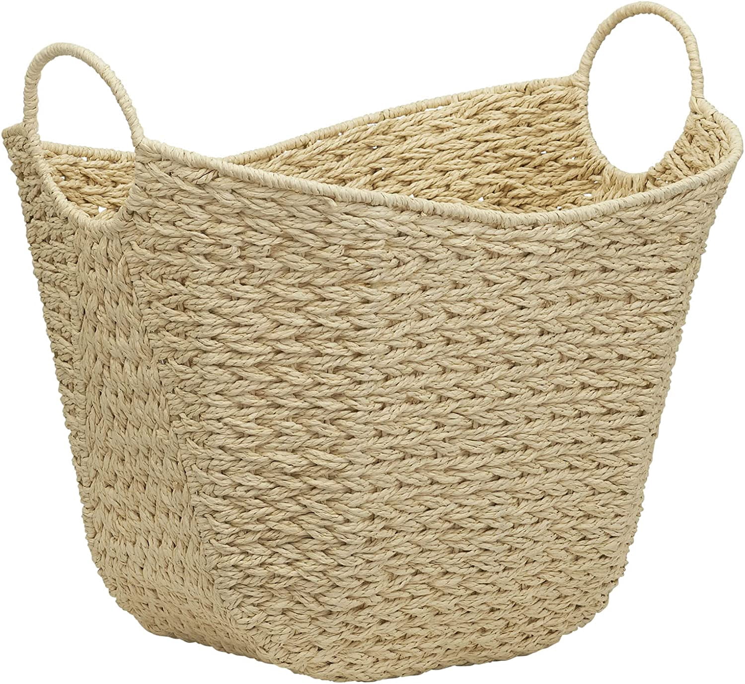 Cream Paper Rope Basket with Handles, Natural Woven Storage Basket ...