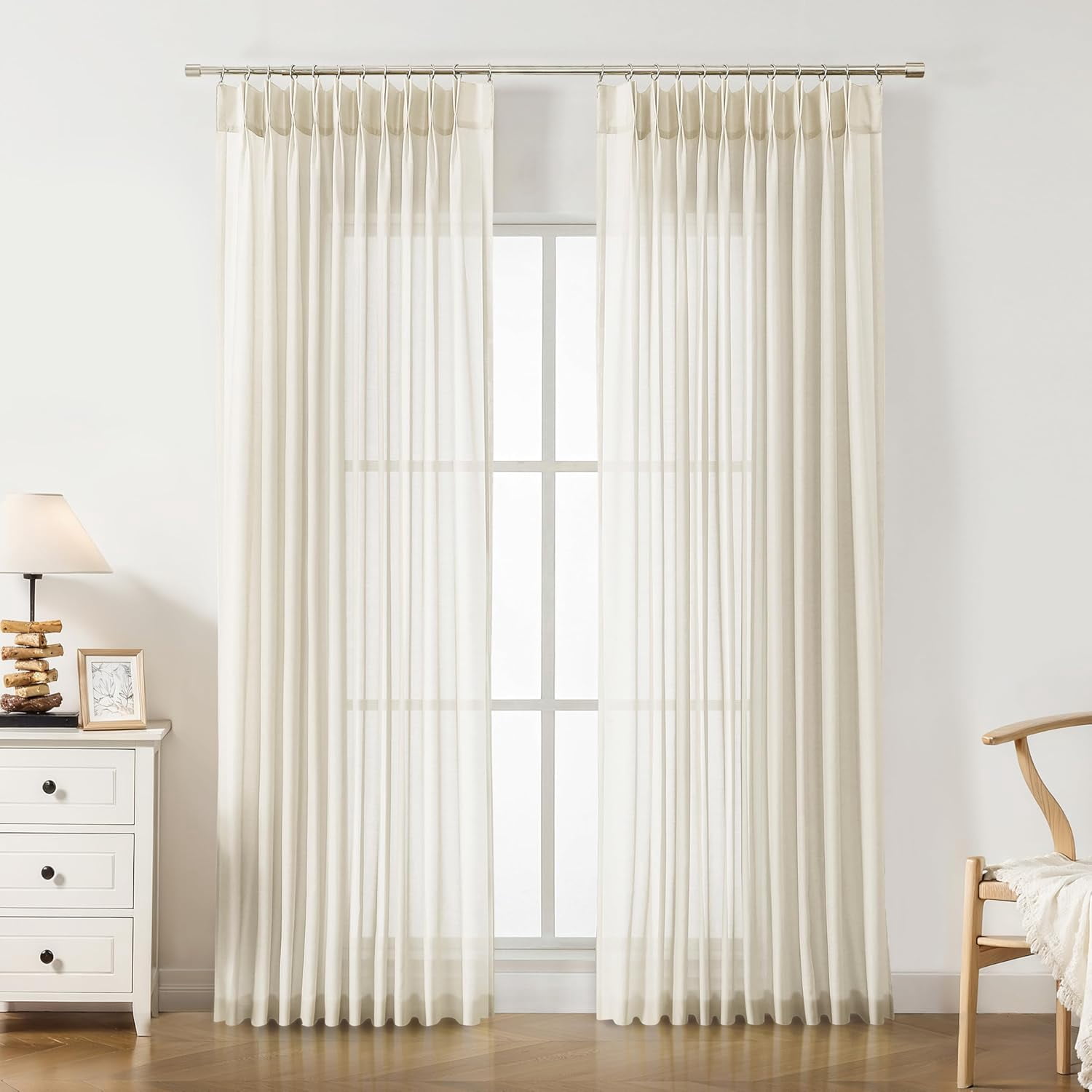 Cream Pinch Pleated Sheer Curtains – 84" Long, Egret Ivory French Pleat ...