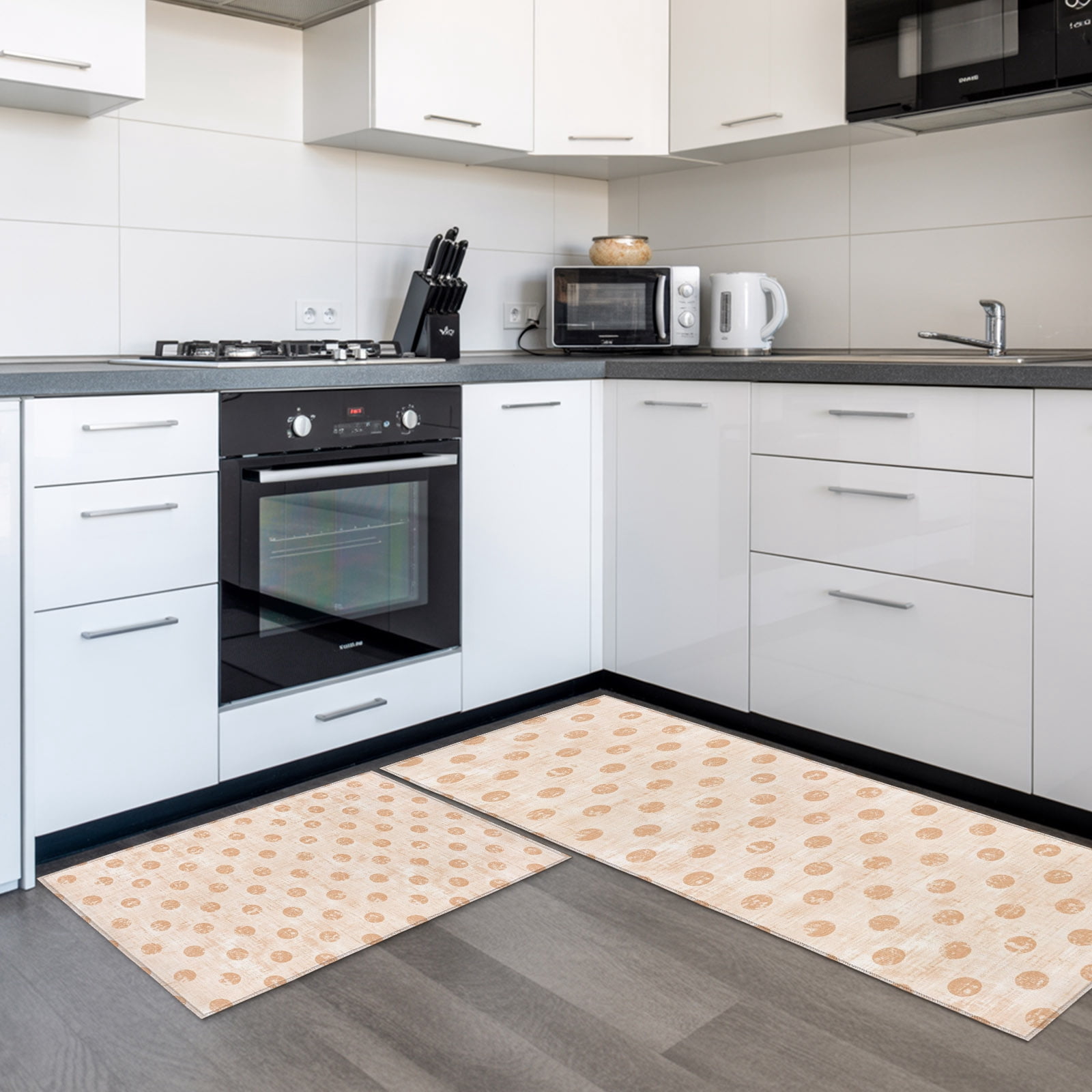 Cream Polka Dots Spots 2 Pieces Non-Slip Kitchen Mat Set, Abstract ...