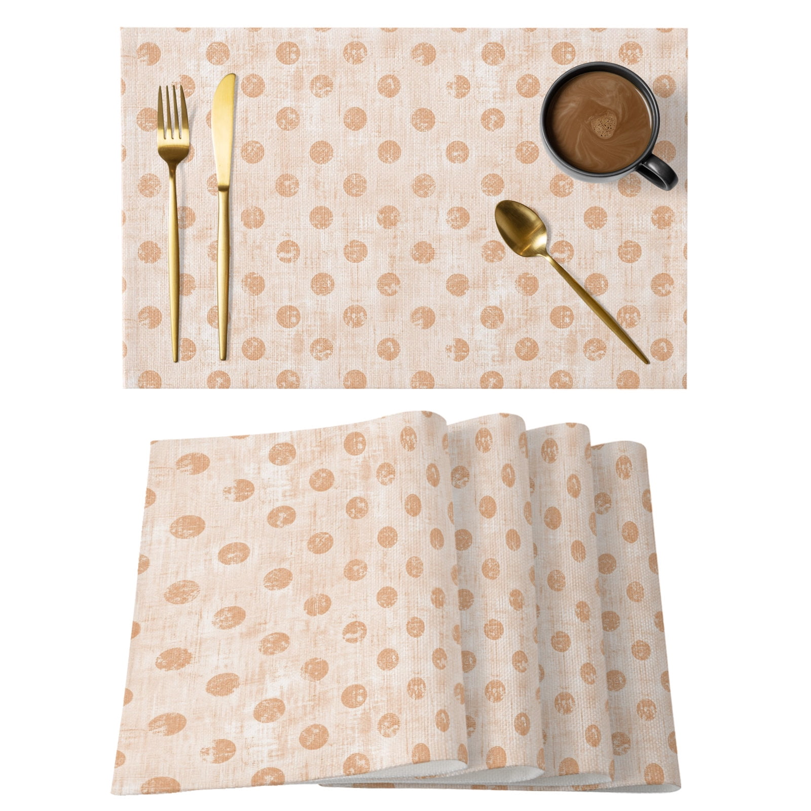 Cream Polka Dots Spots Cotton Linen Placemats Set of 8, Abstract Modern ...