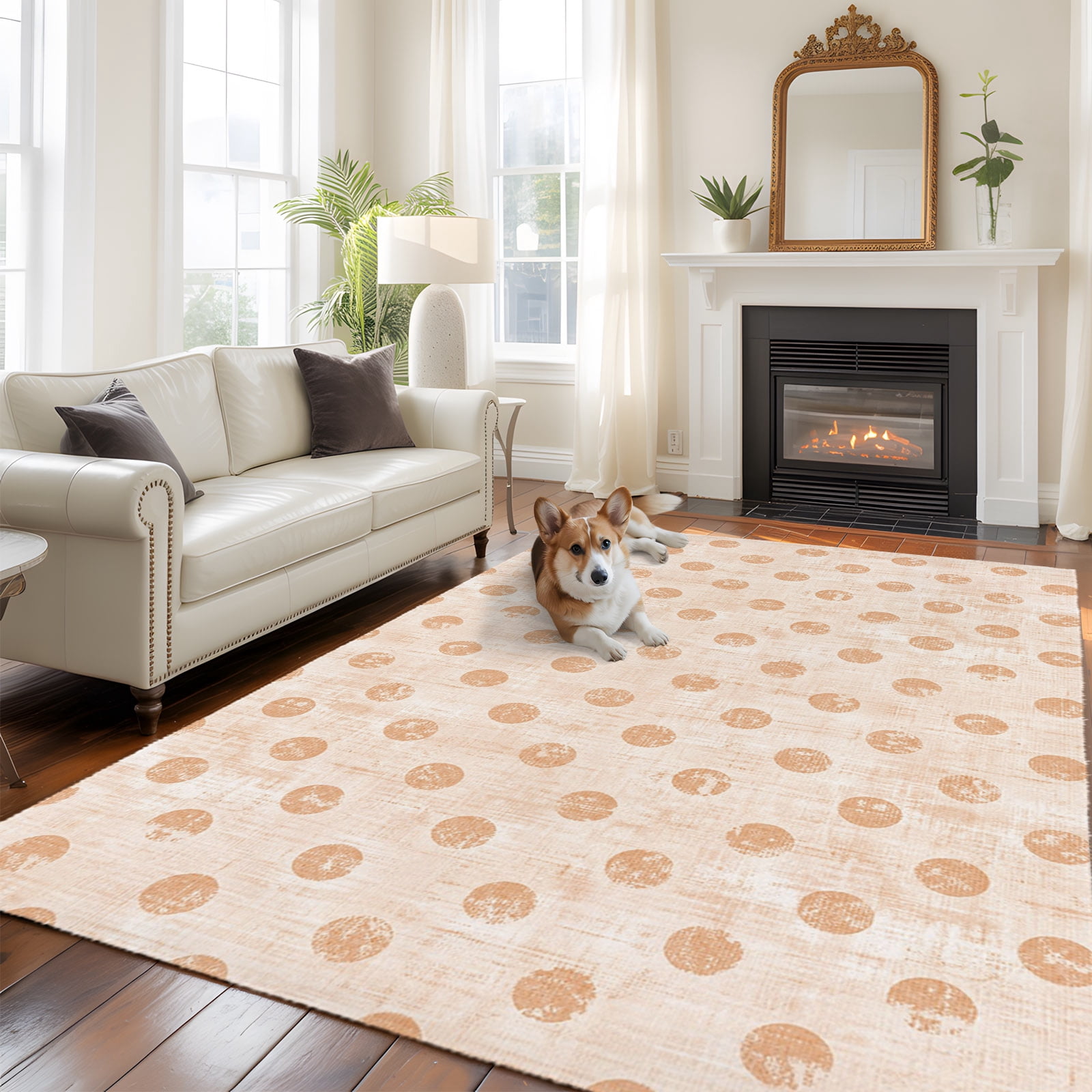 Cream Polka Dots Spots Washable Area Rug 8x10 Abstract Modern ...