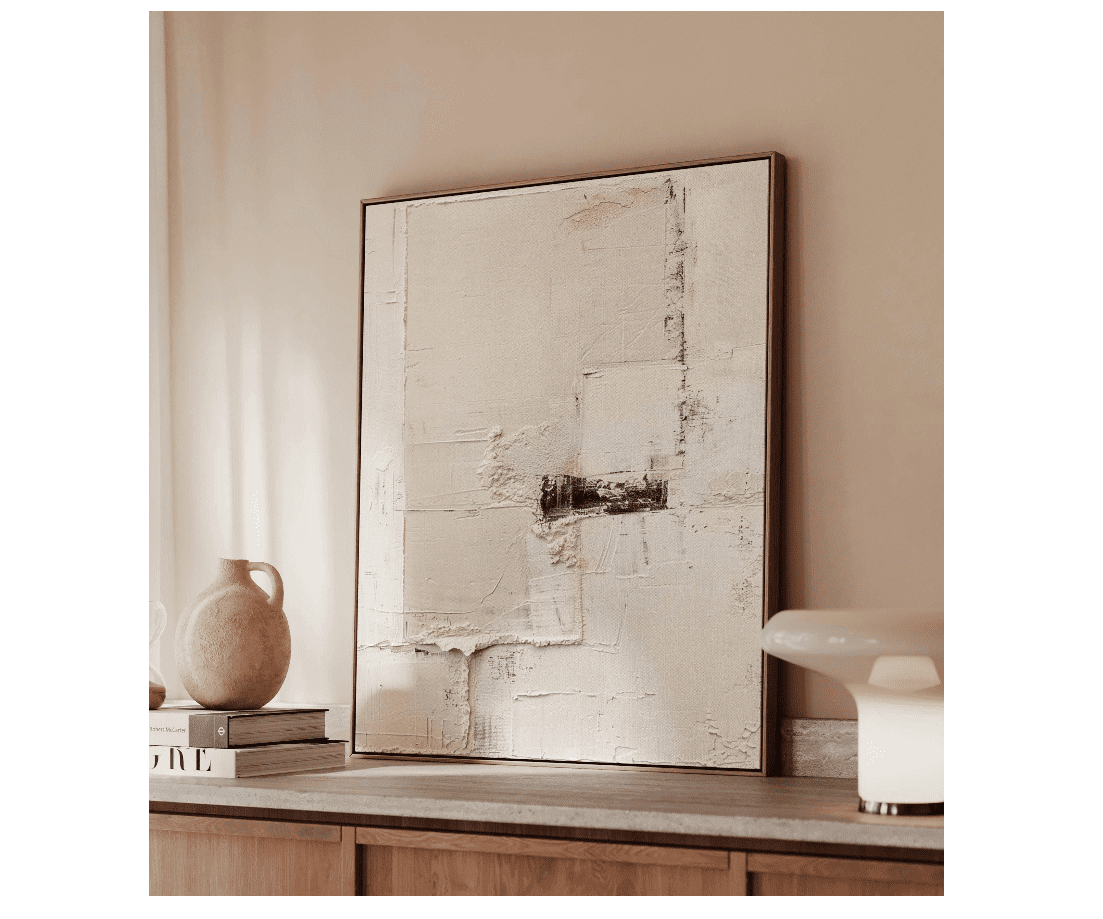 Cream Printed Abstract Wall Art Soft Neutral Plaster Painting Minimal ...