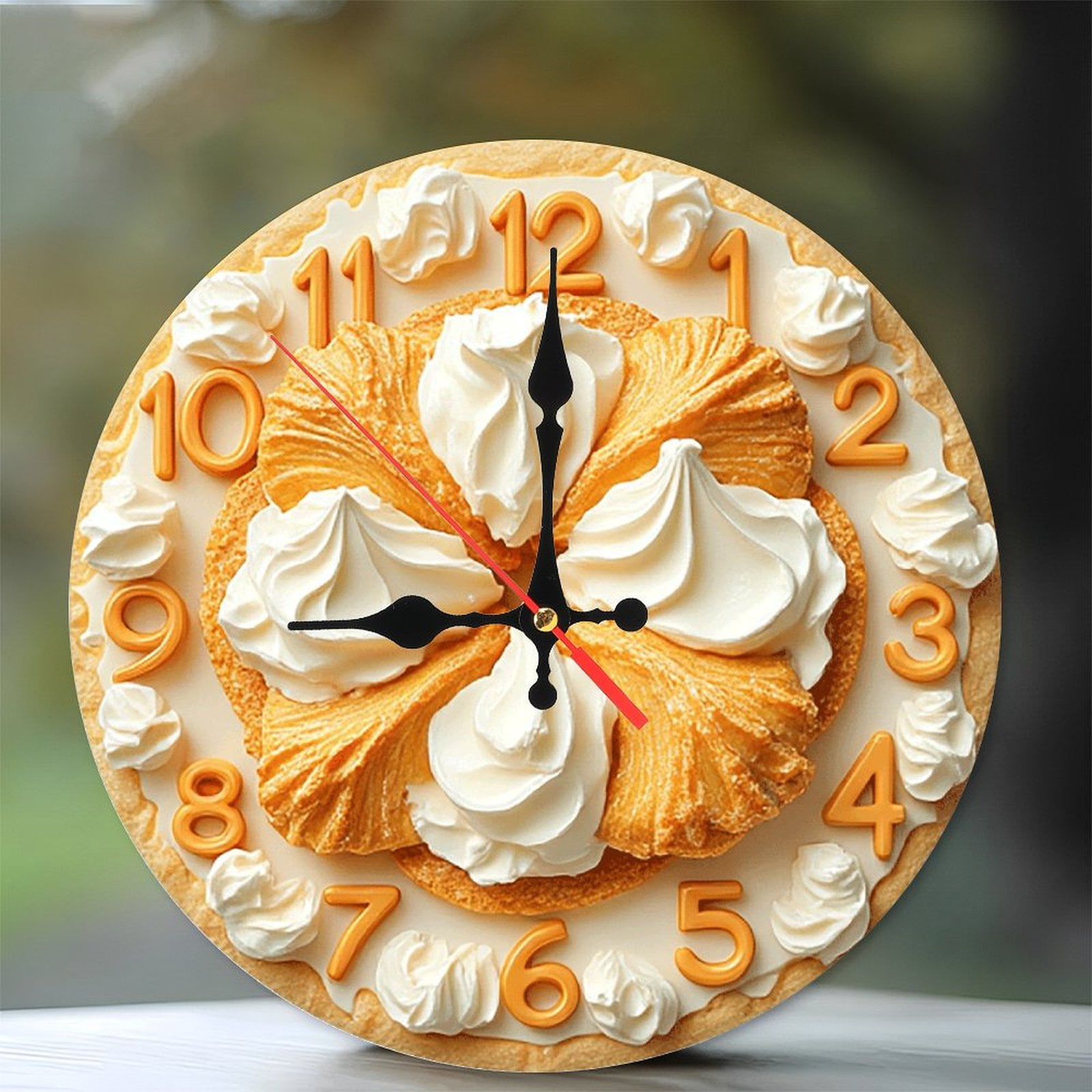 Cream Puff Clock Cake Delicious Pastry Dessert 10-Inch Silent Wooden ...