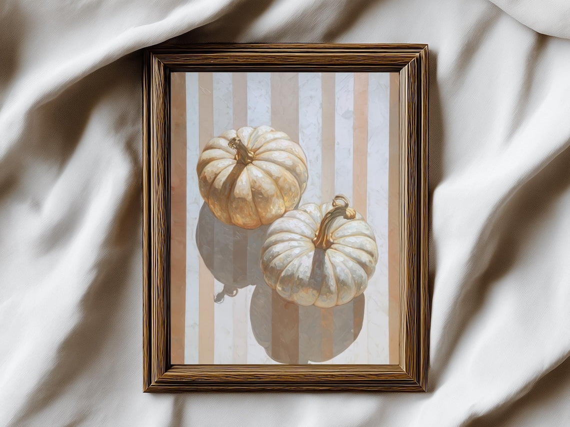 Cream Pumpkin Neutral Fall Wall Art, Stretched Canvas Size 8x12 ...