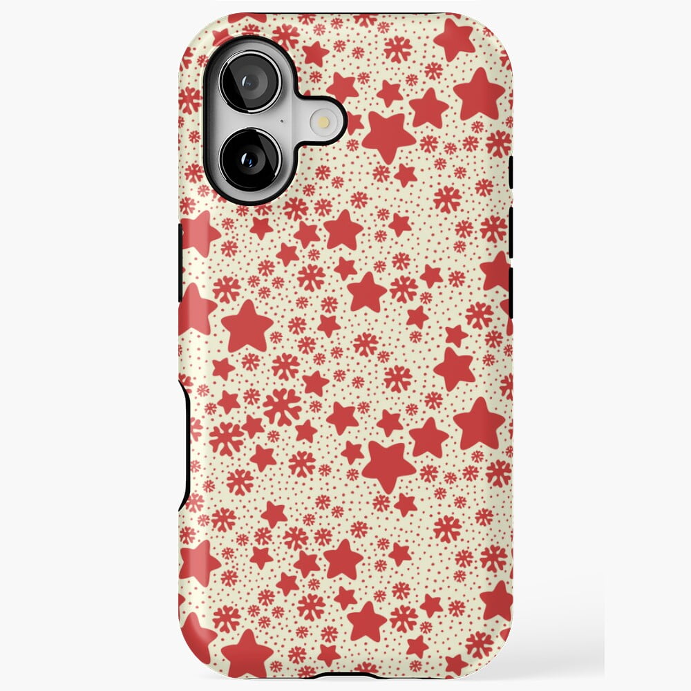 Cream Red Star Snowflake Pattern iPhone 17 11 12 13 14 15 16 Pro Max ...