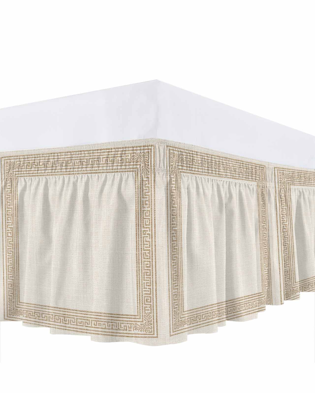 Cream Retro Greek Key Bed Skirt King Size,Geometric Greece Ancient ...
