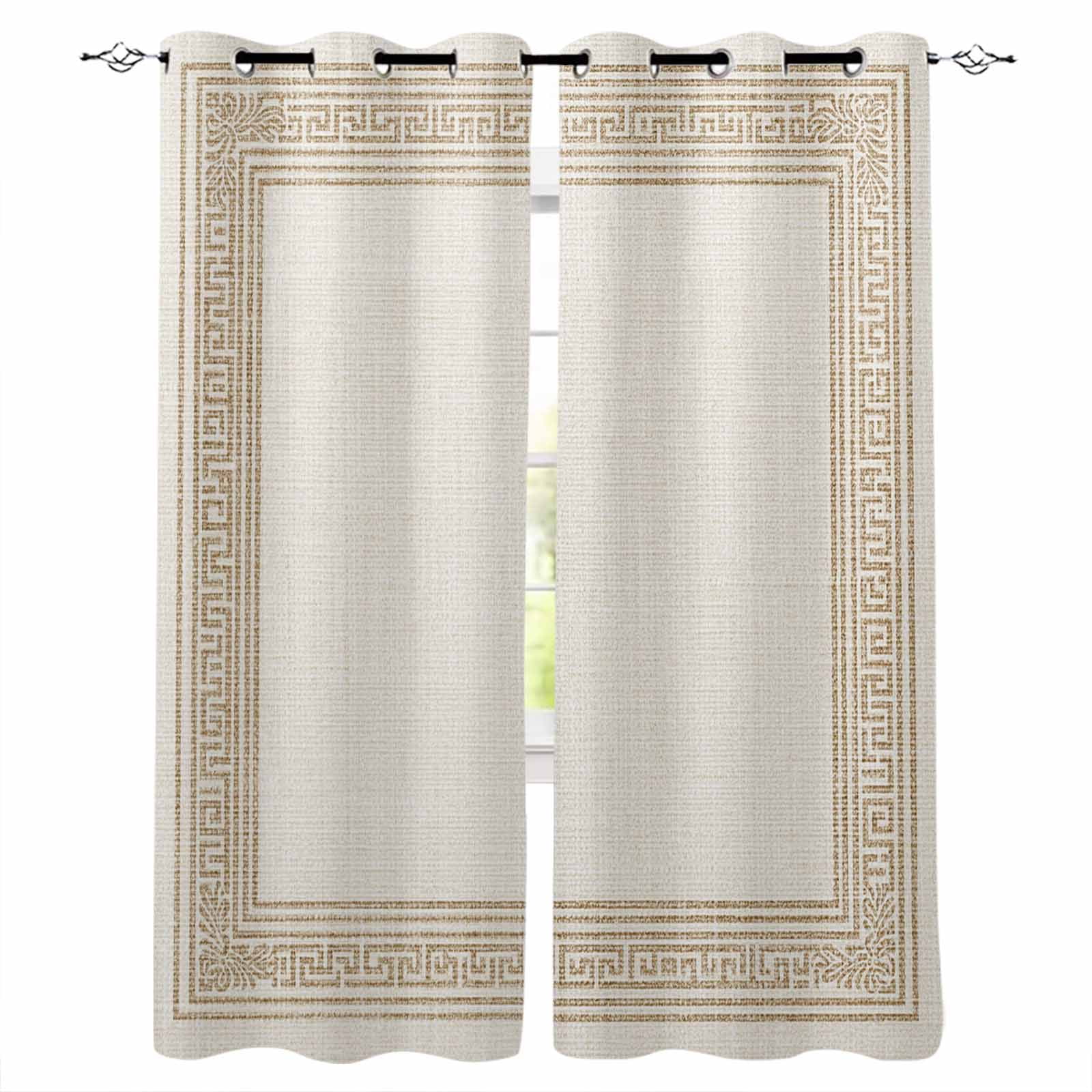 Cream Retro Greek Key Blackout Curtains 63 Inches Long, Geometric ...